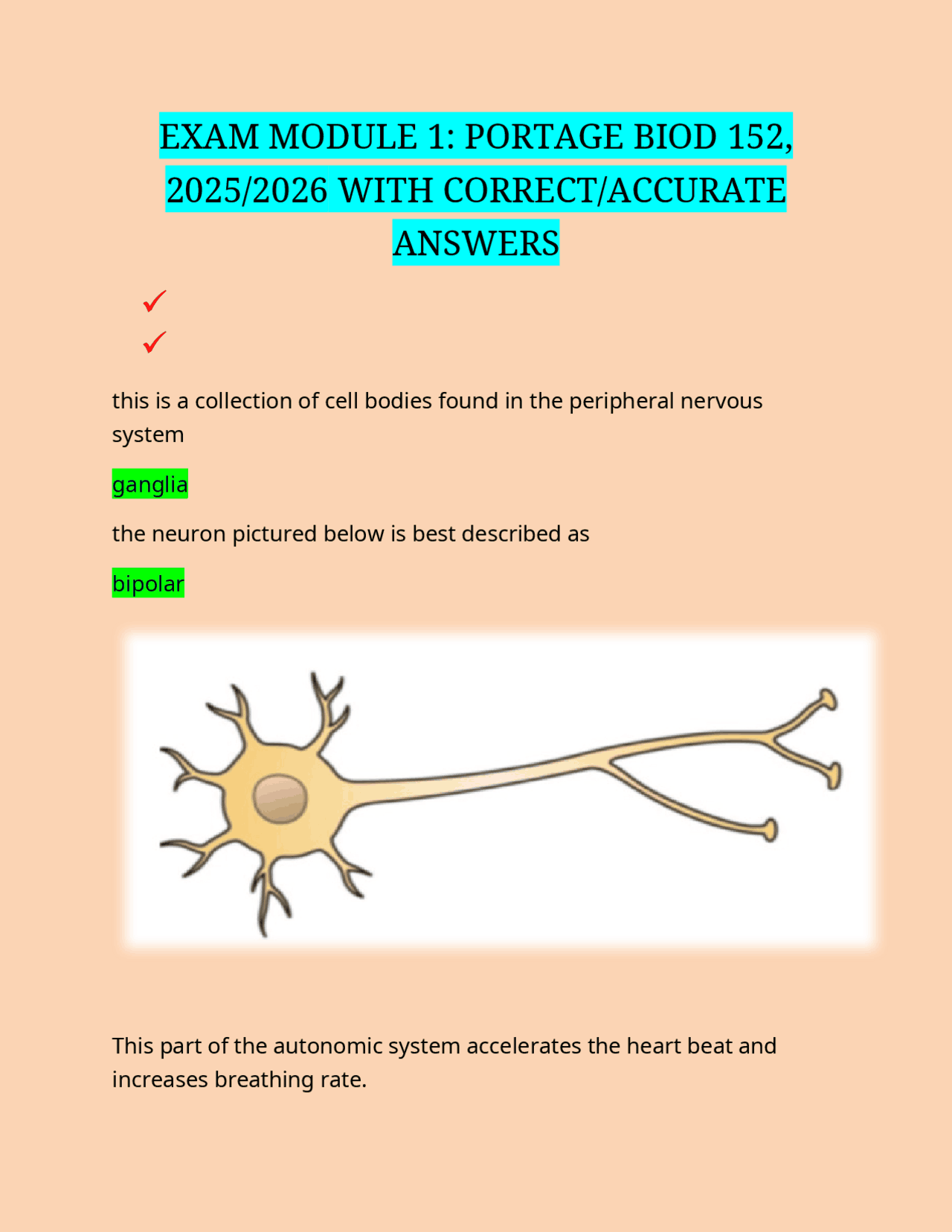 EXAM MODULE 1: PORTAGE BIOD 152, 2025/2026 WITH CORRECT/ACCURATE ...
