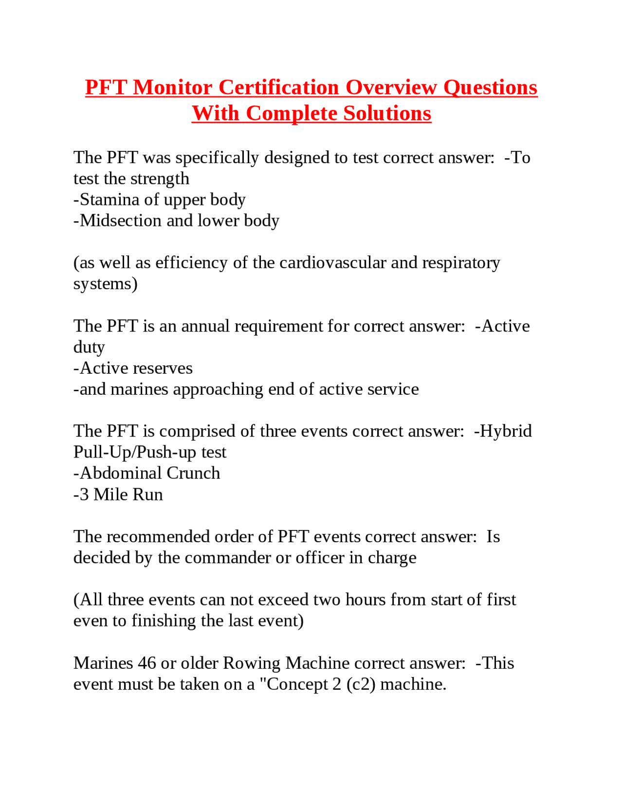 PFT Monitor Certification Overview Questions With Complete Solutions ...