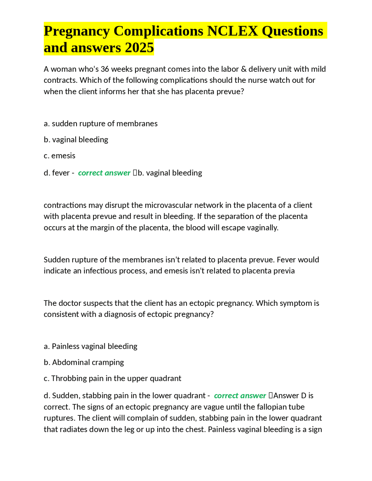 Pregnancy Complications: NCLEX Questions and Answers for Nursing ...