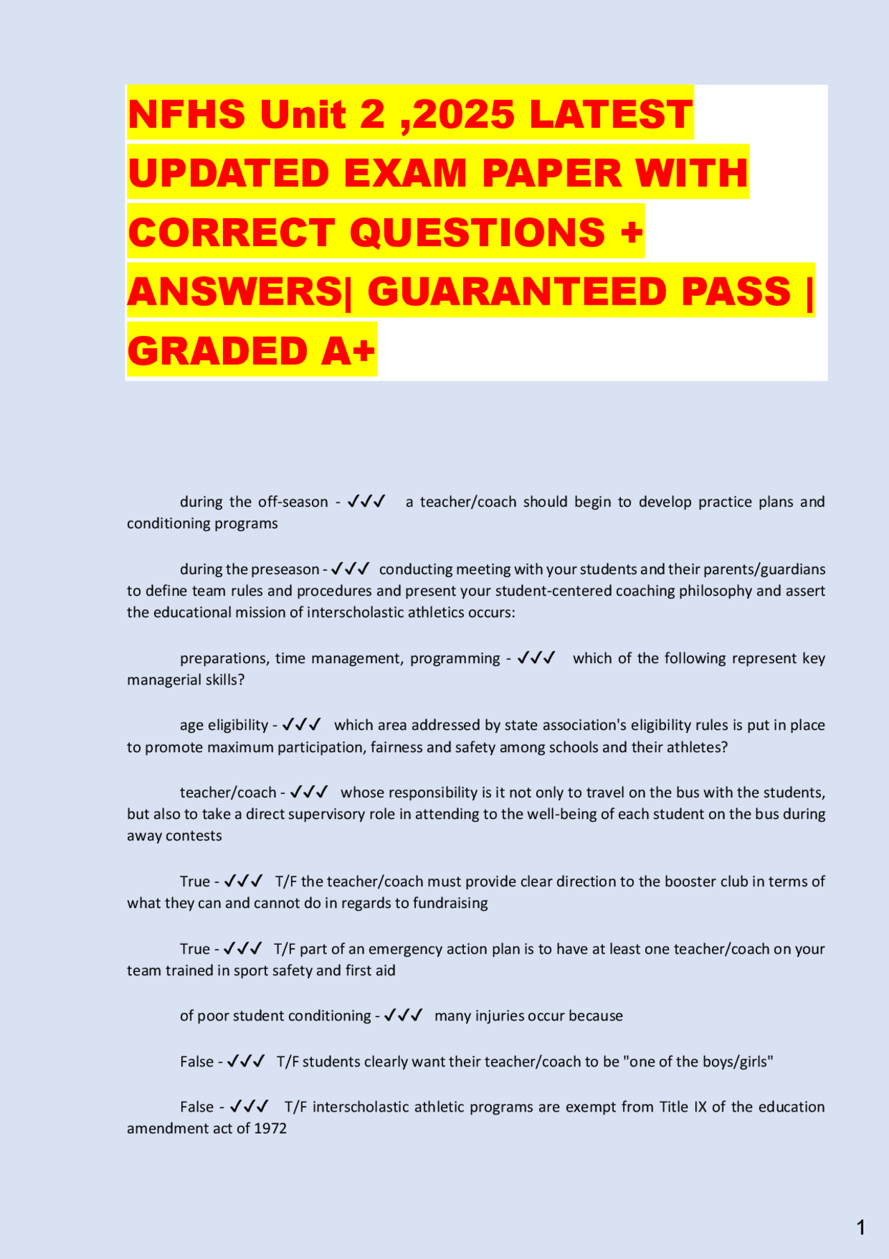 NFHS Coaching Principles Exam: Questions and Answers for Coaches ...