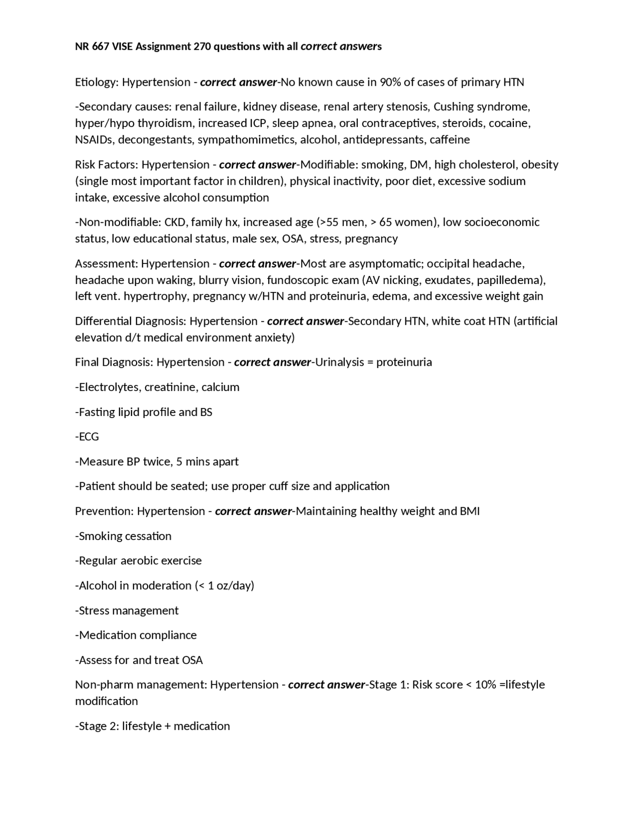 NR 667 VISE Assignment 270 questions with all correct answers | Exams ...
