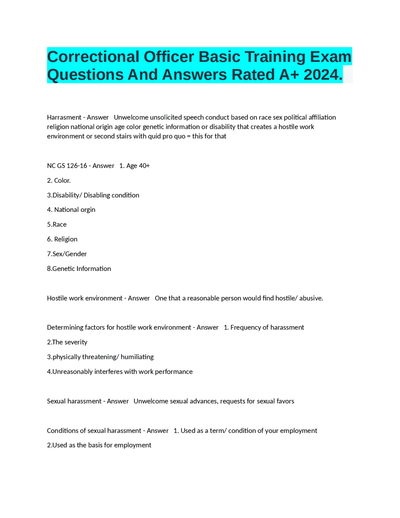 Correctional Officer Basic Training Exam: Comprehensive Q&A Guide ...