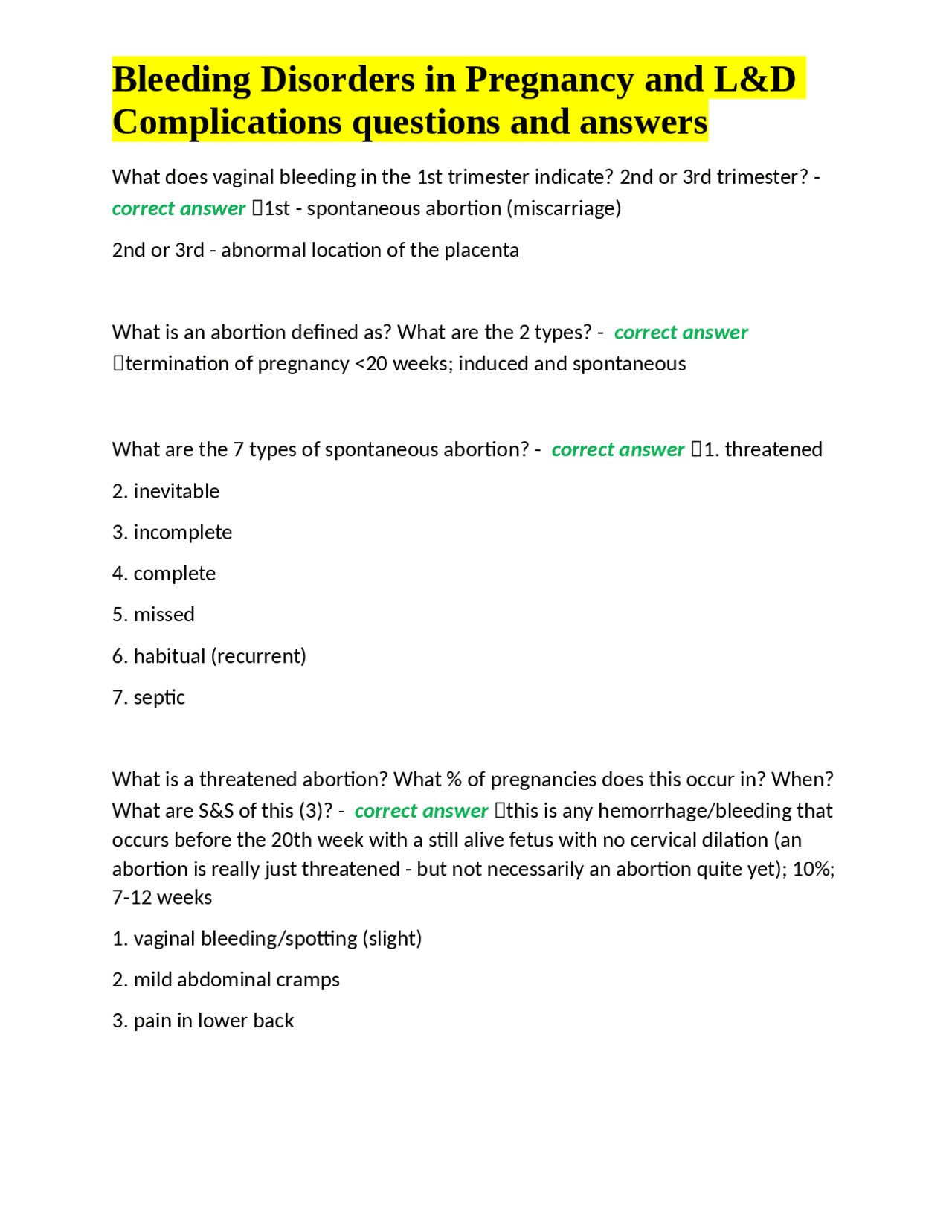 Bleeding Disorders in Pregnancy and Labor: Complications Q&A | Exams ...