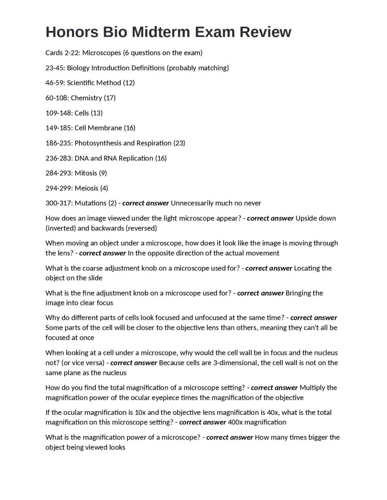 Honors Biology Midterm Exam Review: Comprehensive Study Guide | Exams ...