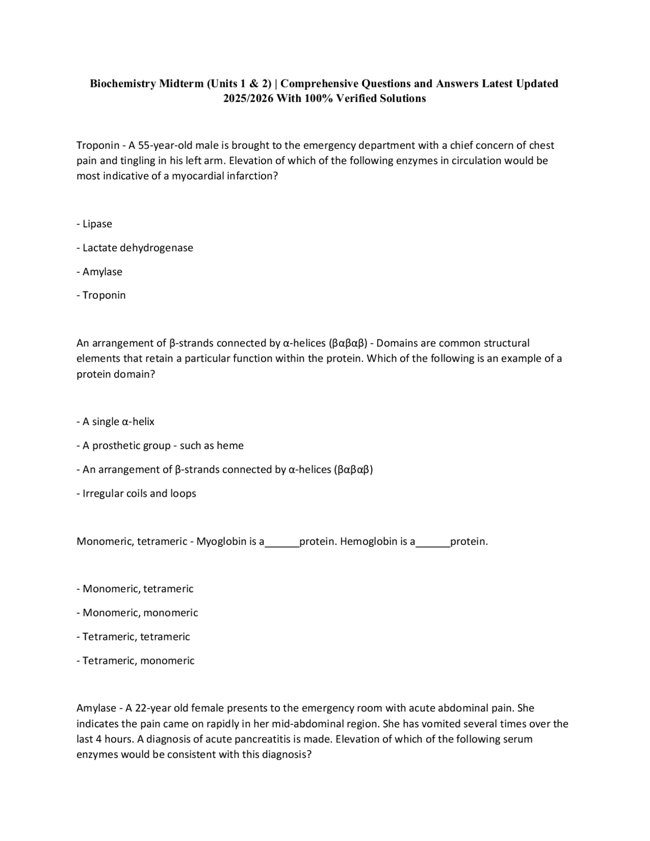 Biochemistry Midterm (Units 1 & 2) | Comprehensive Questions and ...