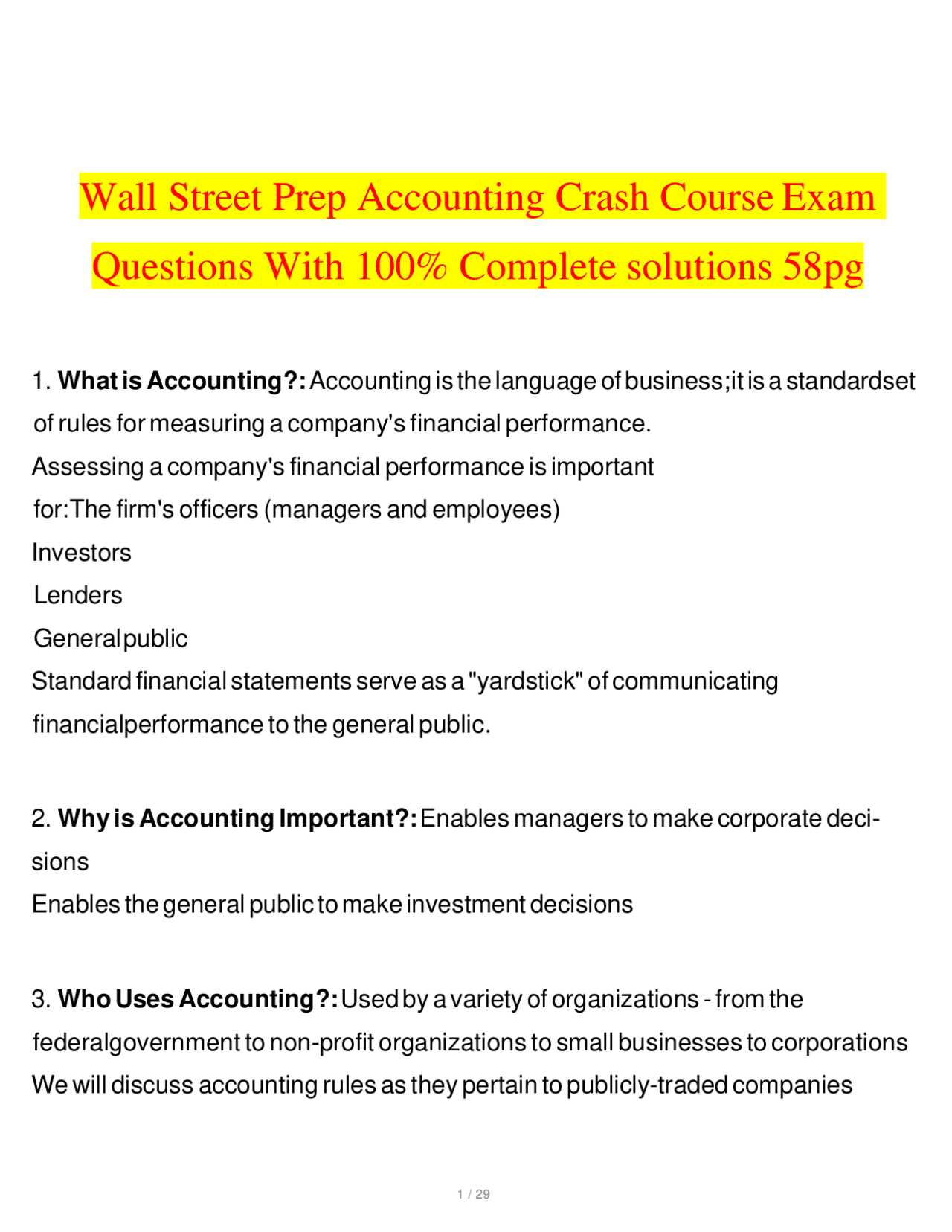 Wall Street Prep Accounting Crash Course Exam Questions With 100% ...