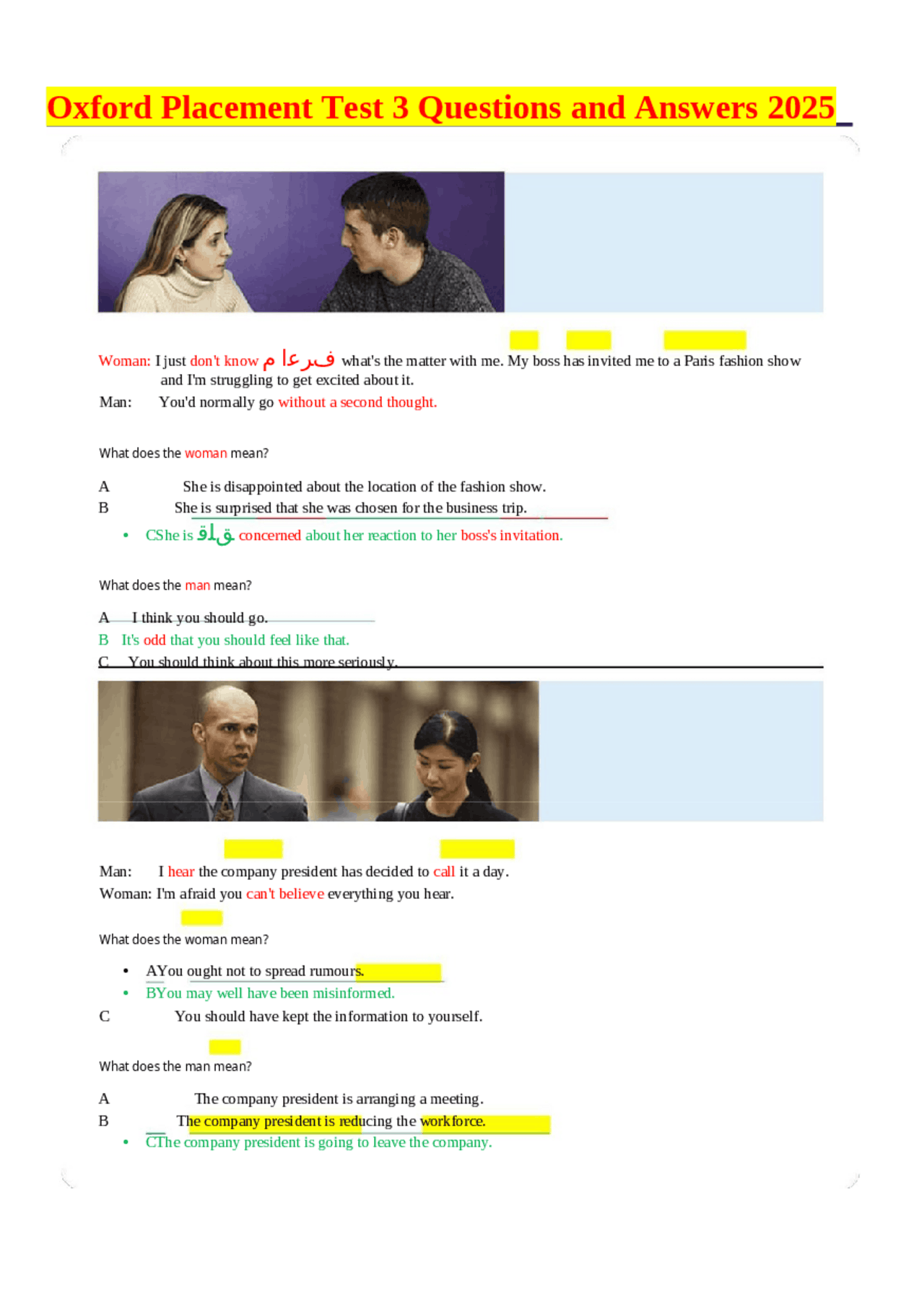 Oxford Placement Test 3 Questions and Answers | Exams English Language ...