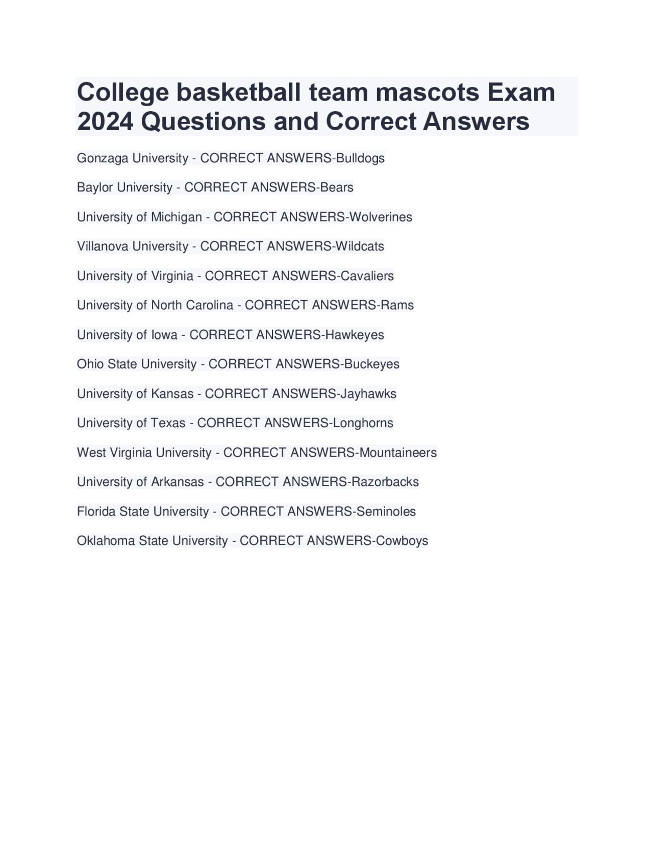 College Basketball Team Mascots Quiz: Test Your Knowledge | Exams ...