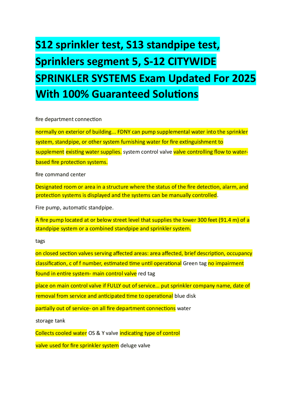 S12 sprinkler test, S13 standpipe test, Sprinklers segment 5, S-12 ...