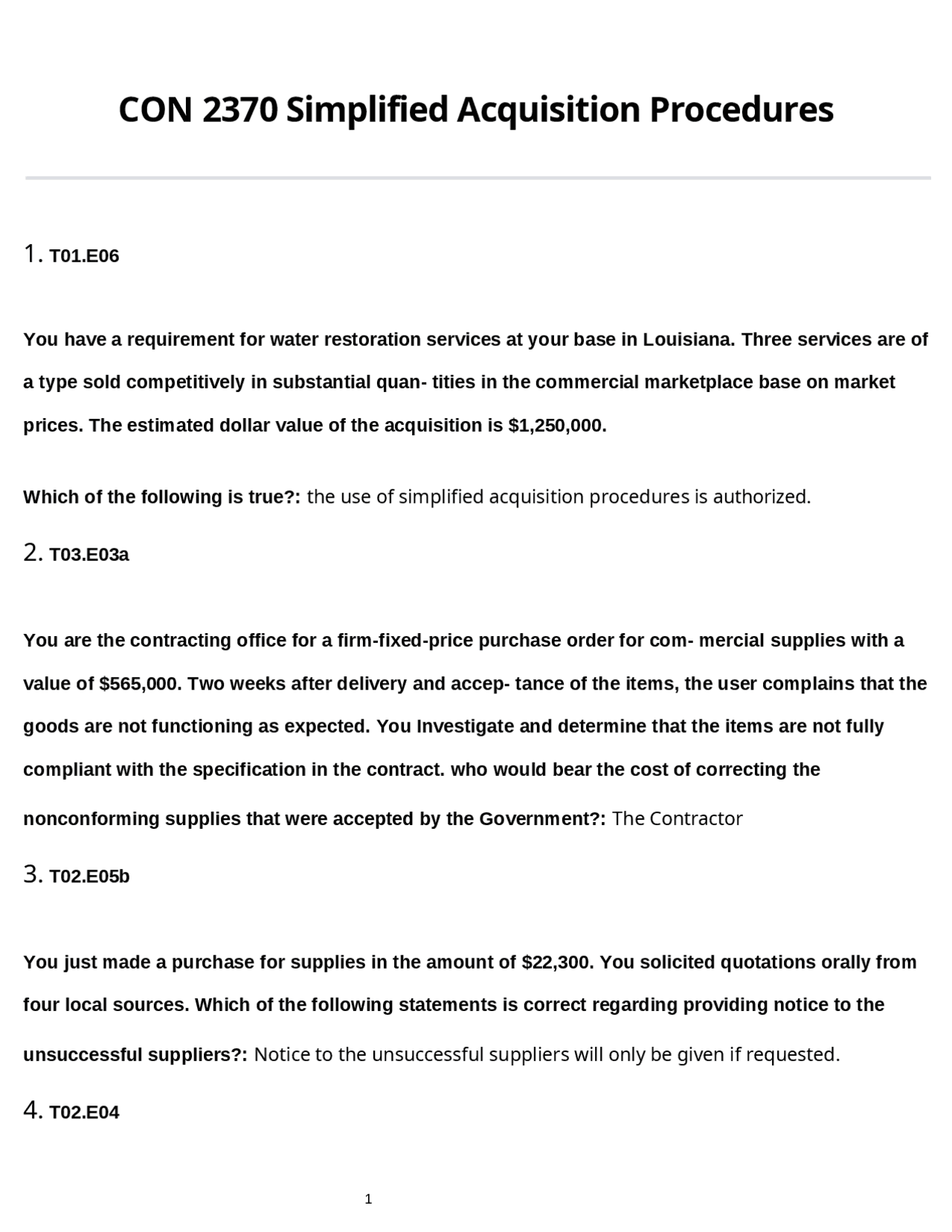 CON 2370 Simplified Acquisition Procedures | Exams Military Strategy ...