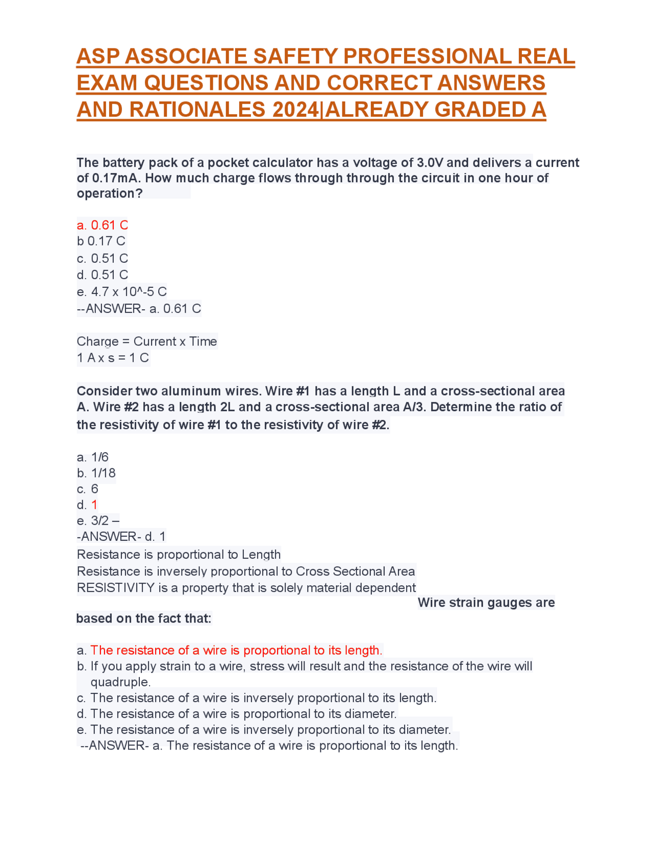 ASP ASSOCIATE SAFETY PROFESSIONAL REAL EXAM QUESTIONS AND CORRECT ...