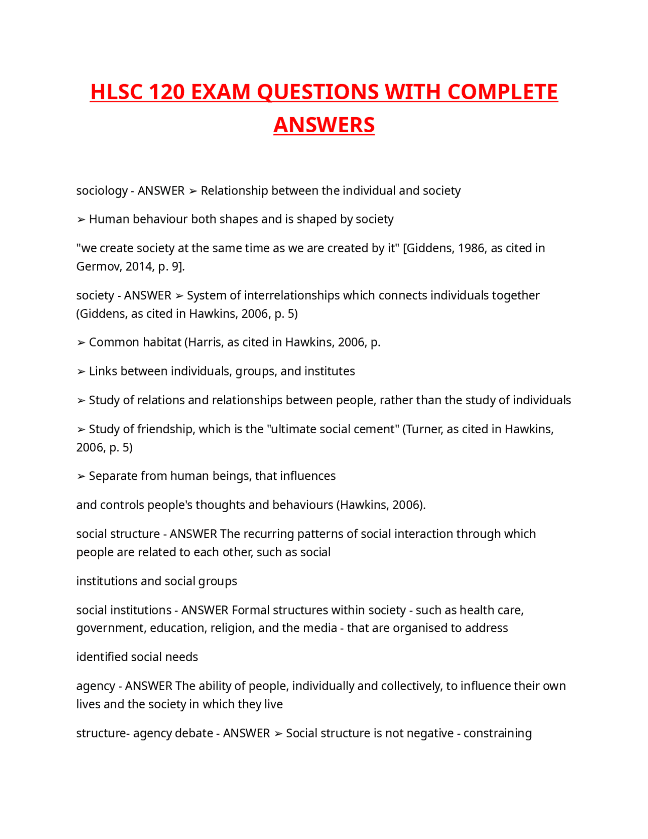 HLSC 120 EXAM QUESTIONS WITH COMPLETE ANSWERS. | Exams Advanced Education | Docsity