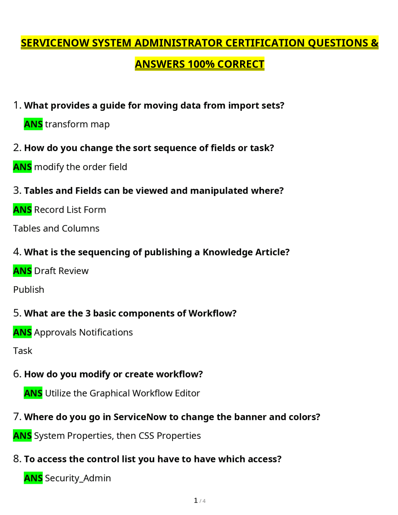 SERVICENOW SYSTEM ADMINISTRATOR CERTIFICATION QUESTIONS & ANSWERS 100% ...