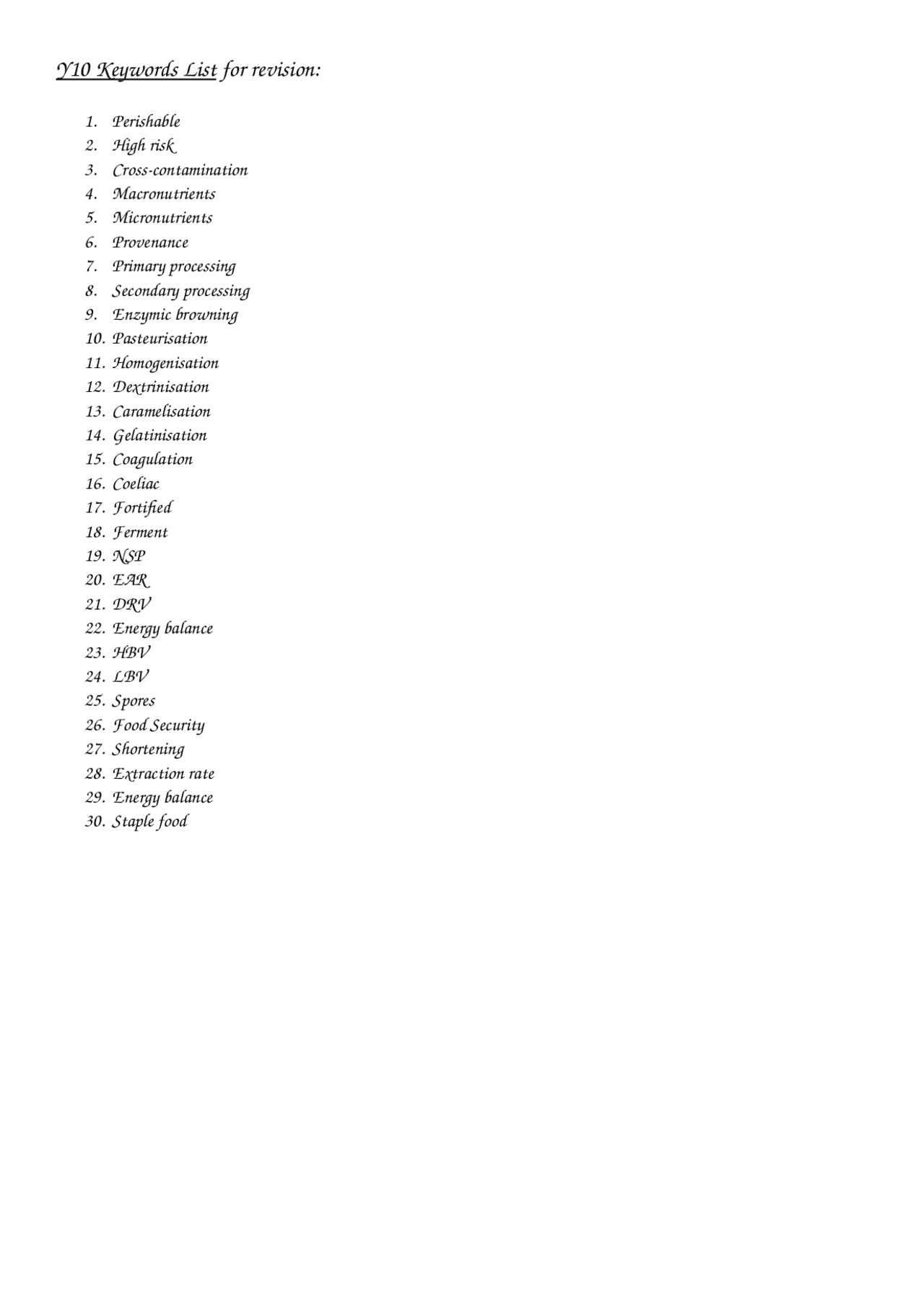 Foodtech key words test | Schemes and Mind Maps Food science | Docsity