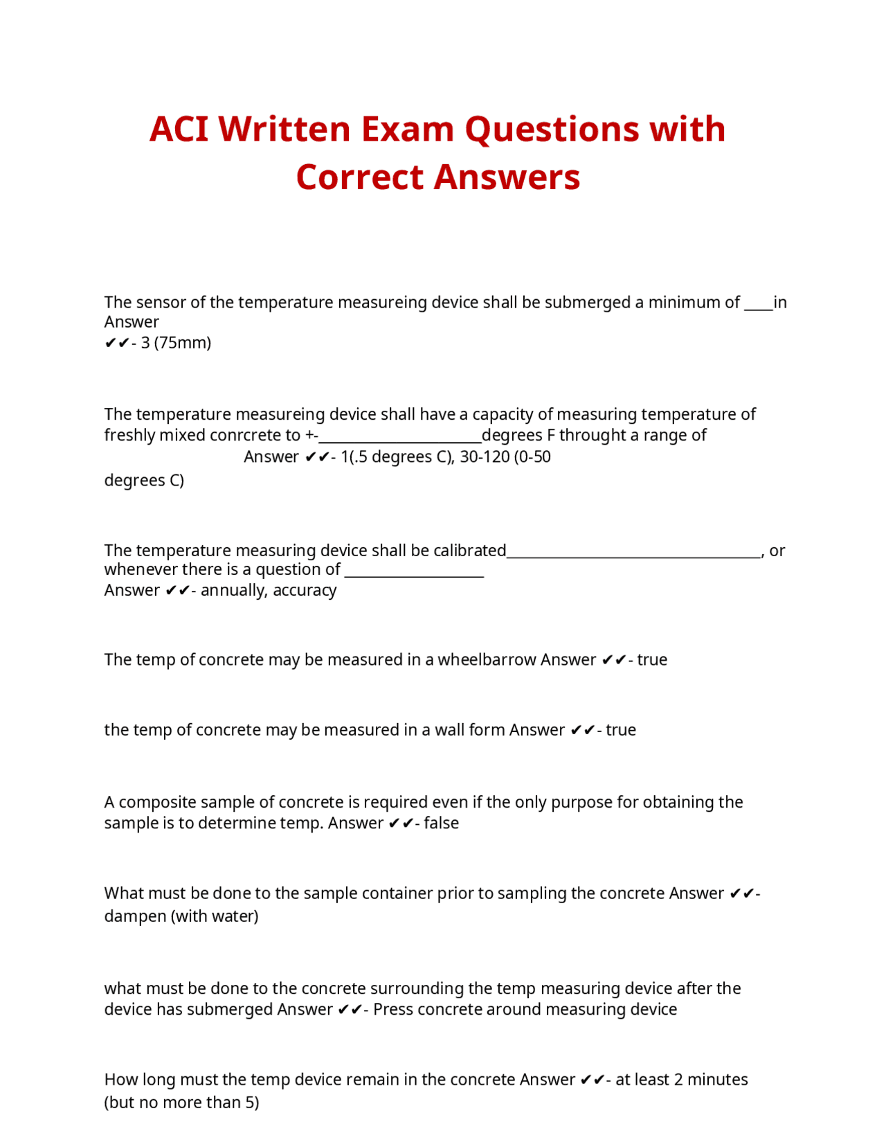 ACI Written Exam Questions with Correct Answers | Exams Advanced ...