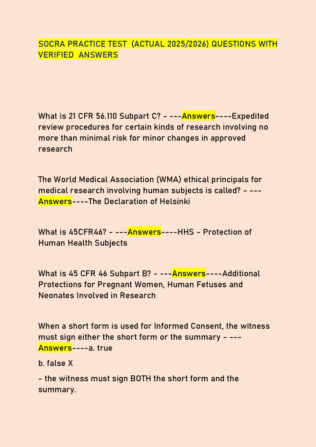 SOCRA PRACTICE TEST (ACTUAL 2025/2026) QUESTIONS WITH VERIFIED ANSWERS ...