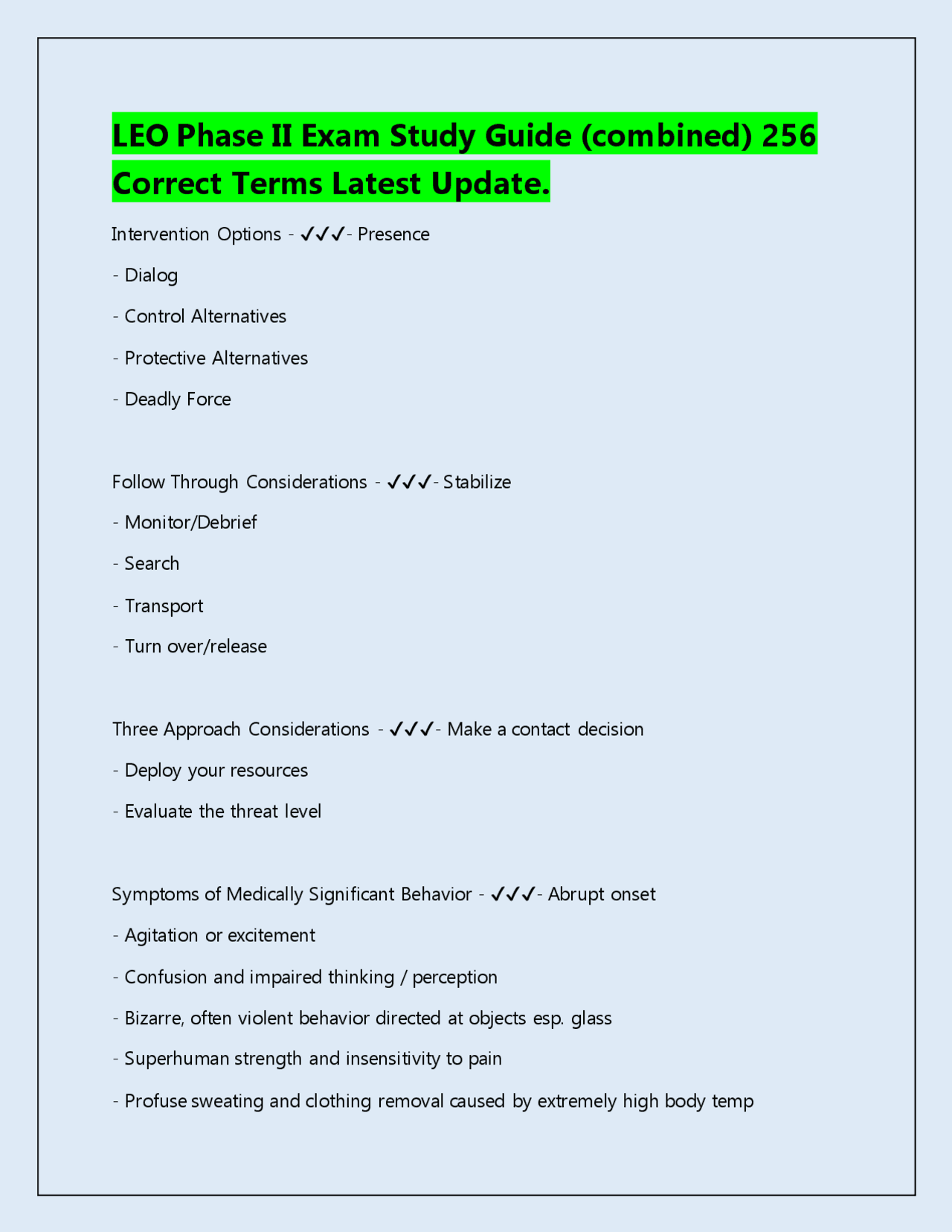 LEO Phase II Exam Study Guide (combined) 256 Correct Terms Latest ...