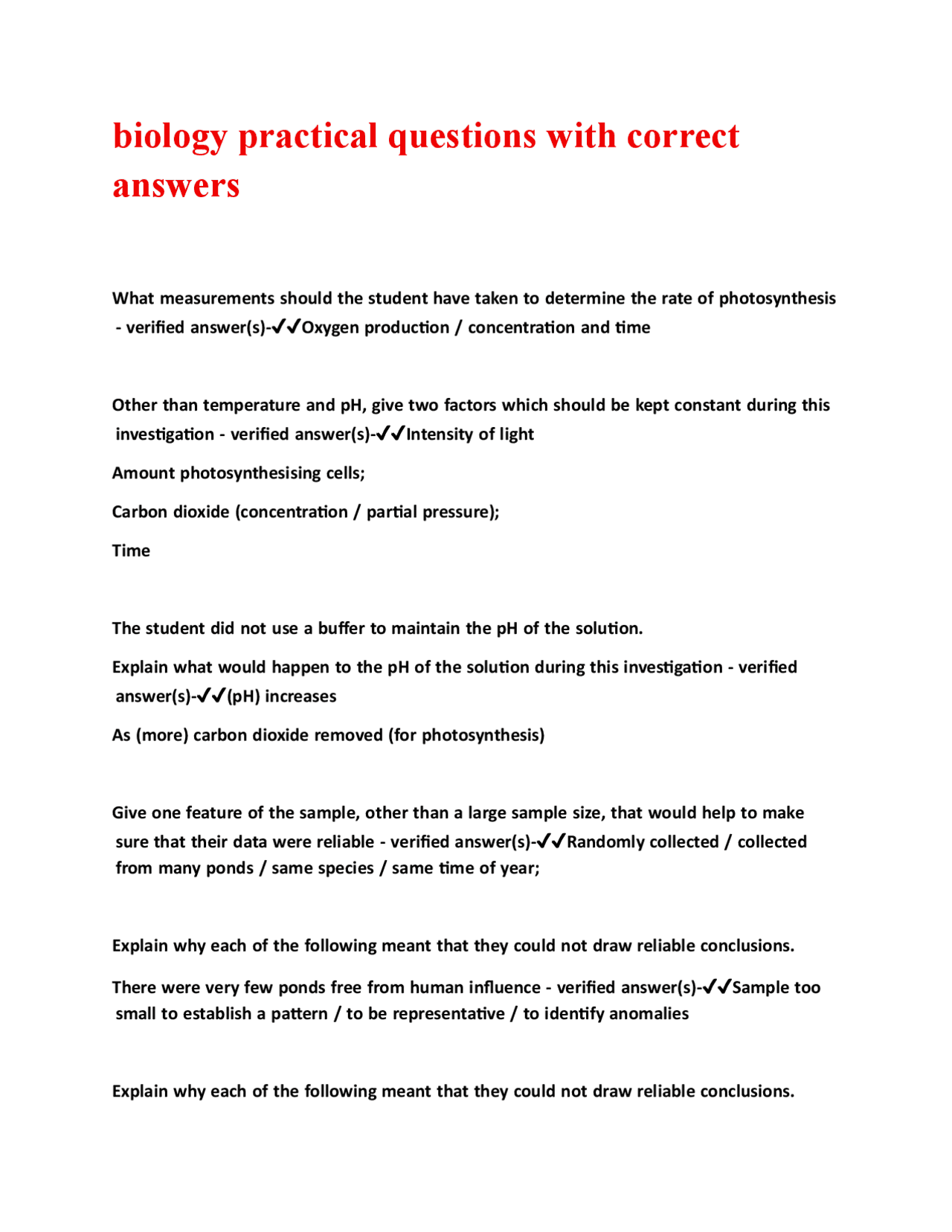 Biology Practical Questions and Answers: Photosynthesis and Cell ...