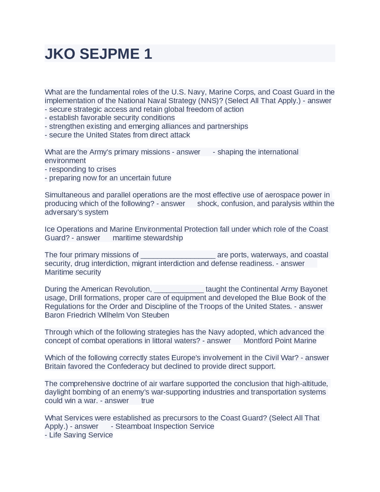 JKO SEJPME 1 QUESTIONS AND ANSWERS 100% CORRECT | Exams Advanced ...