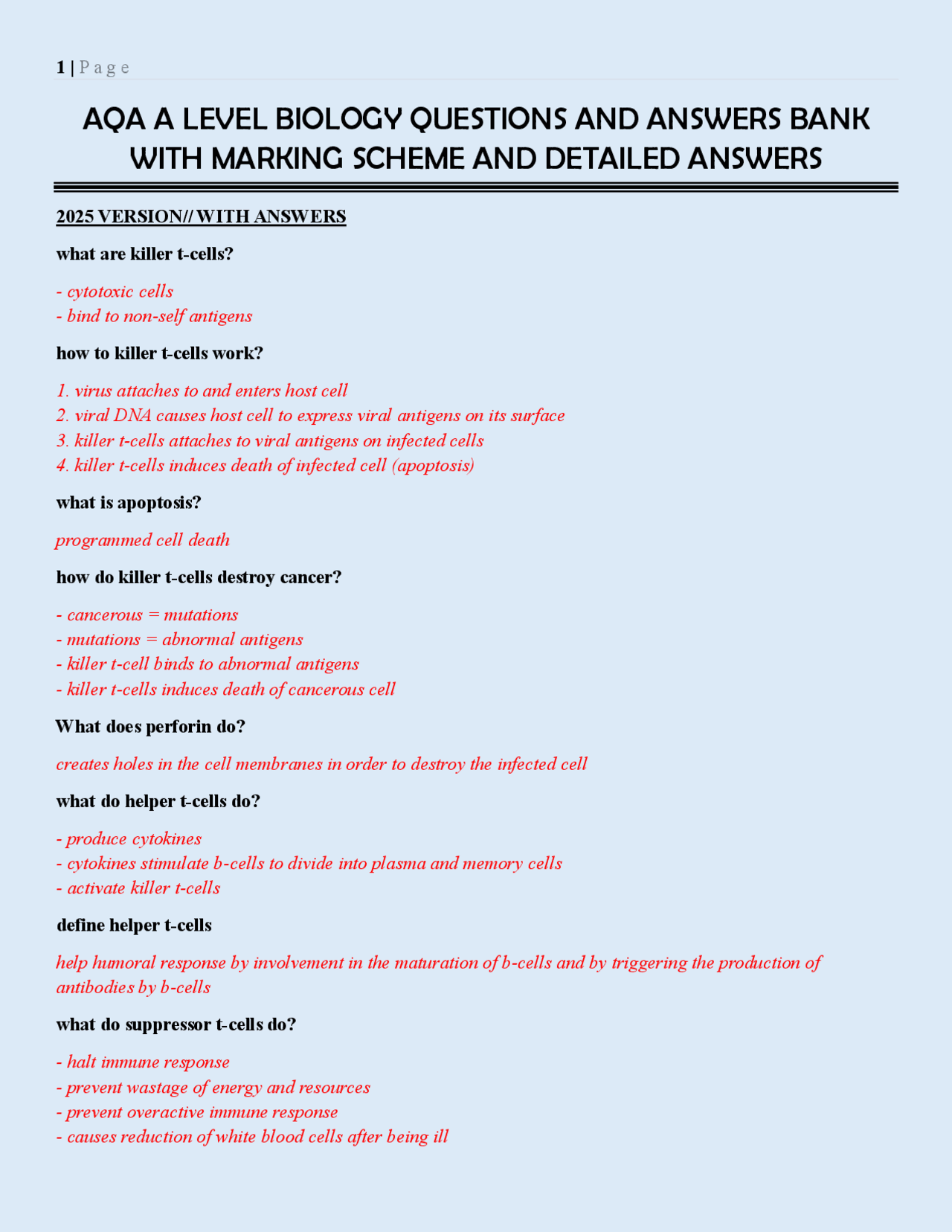 AQA A LEVEL BIOLOGY QUESTIONS AND ANSWERS BANK WITH MARKING SCHEME AND ...
