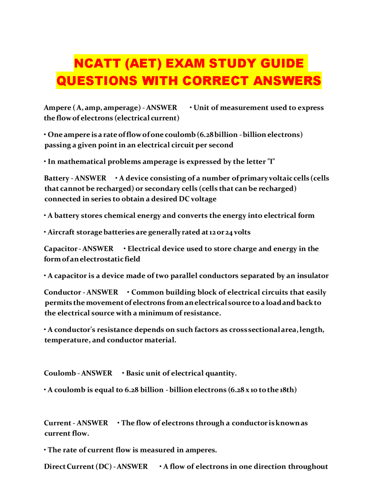 NCATT (AET) Exam Study Guide: Electrical Concepts and Terminology ...