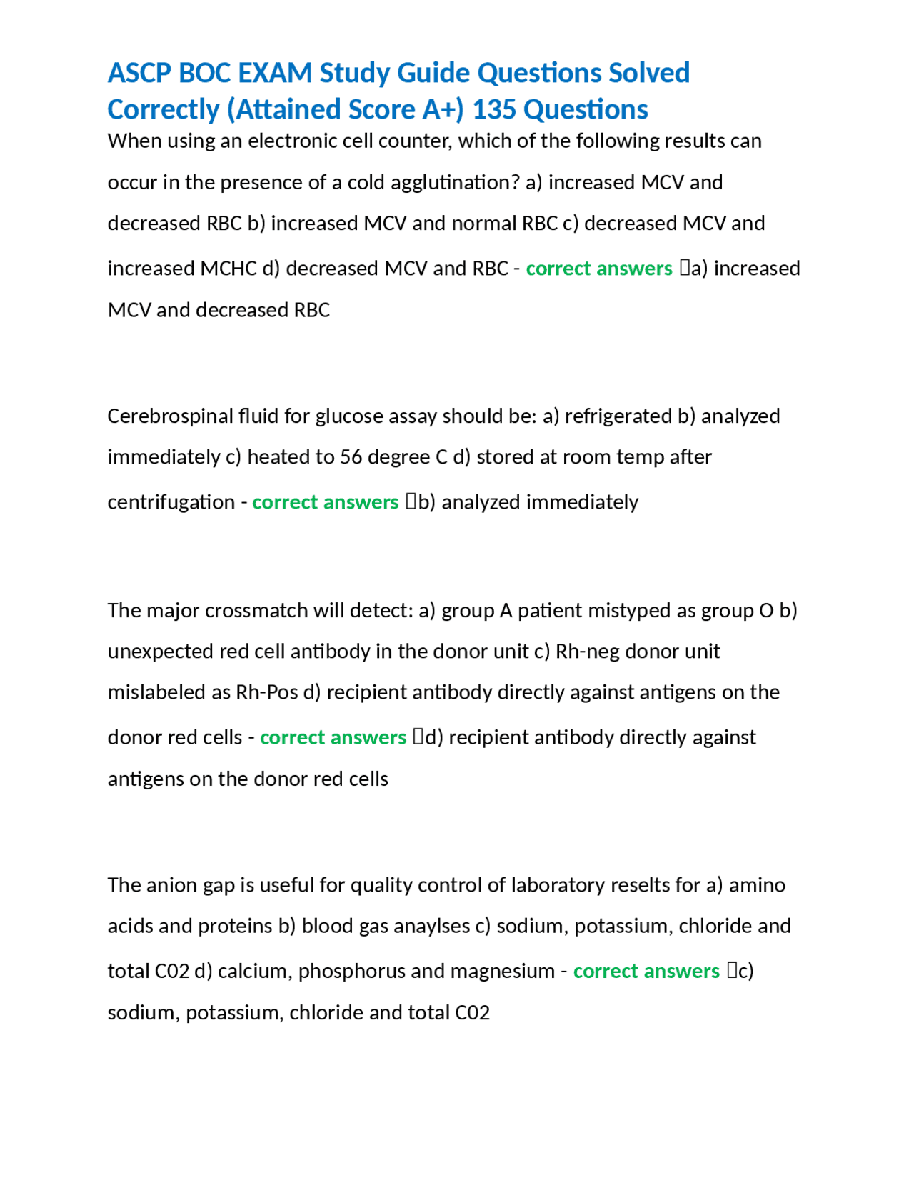 ASCP BOC Exam Study Guide: Solved Questions for Clinical Lab Science ...