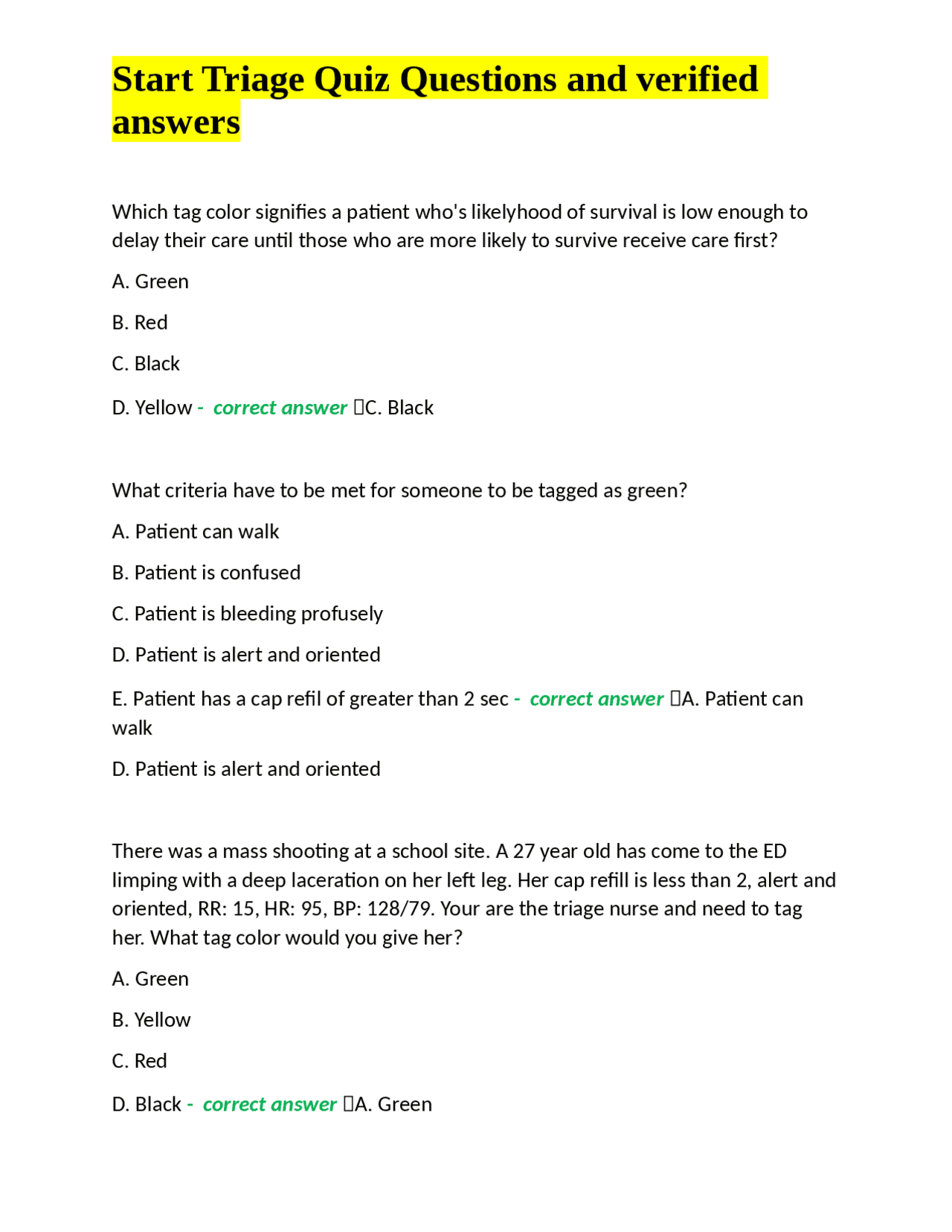 START Triage Quiz: Questions and Answers for Emergency Response | Exams ...