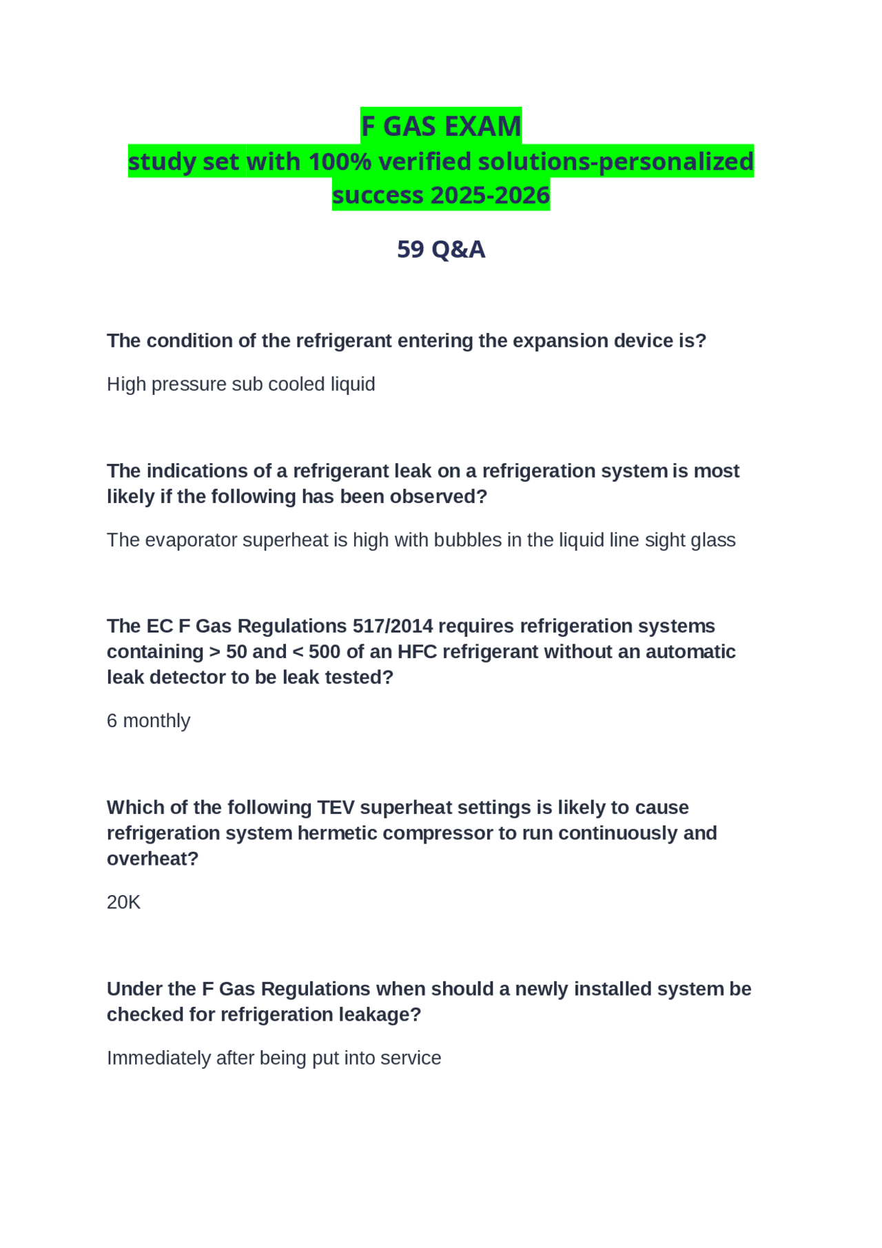F GAS EXAM study set with 100% verified solutions-personalized success ...