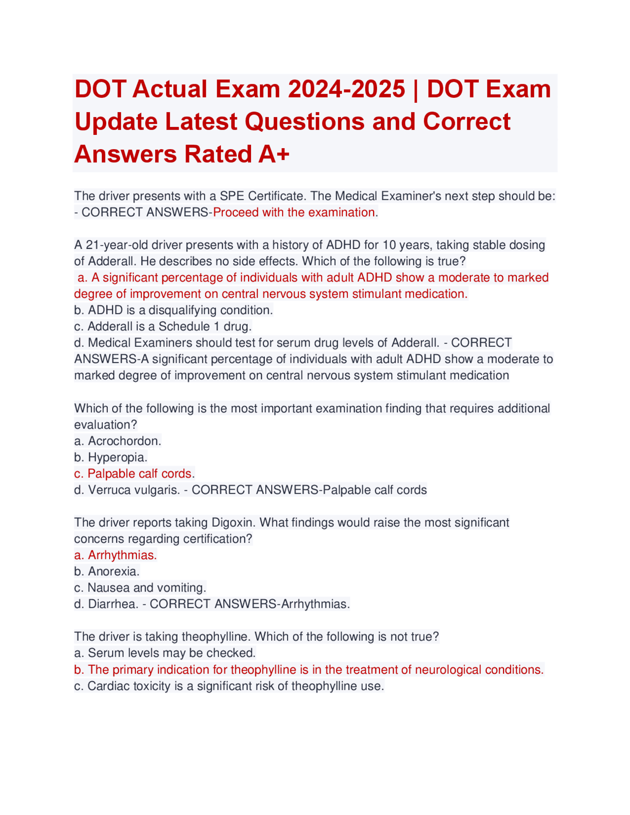 DOT Actual Exam 2024-2025 | DOT Exam Update Latest Questions and ...