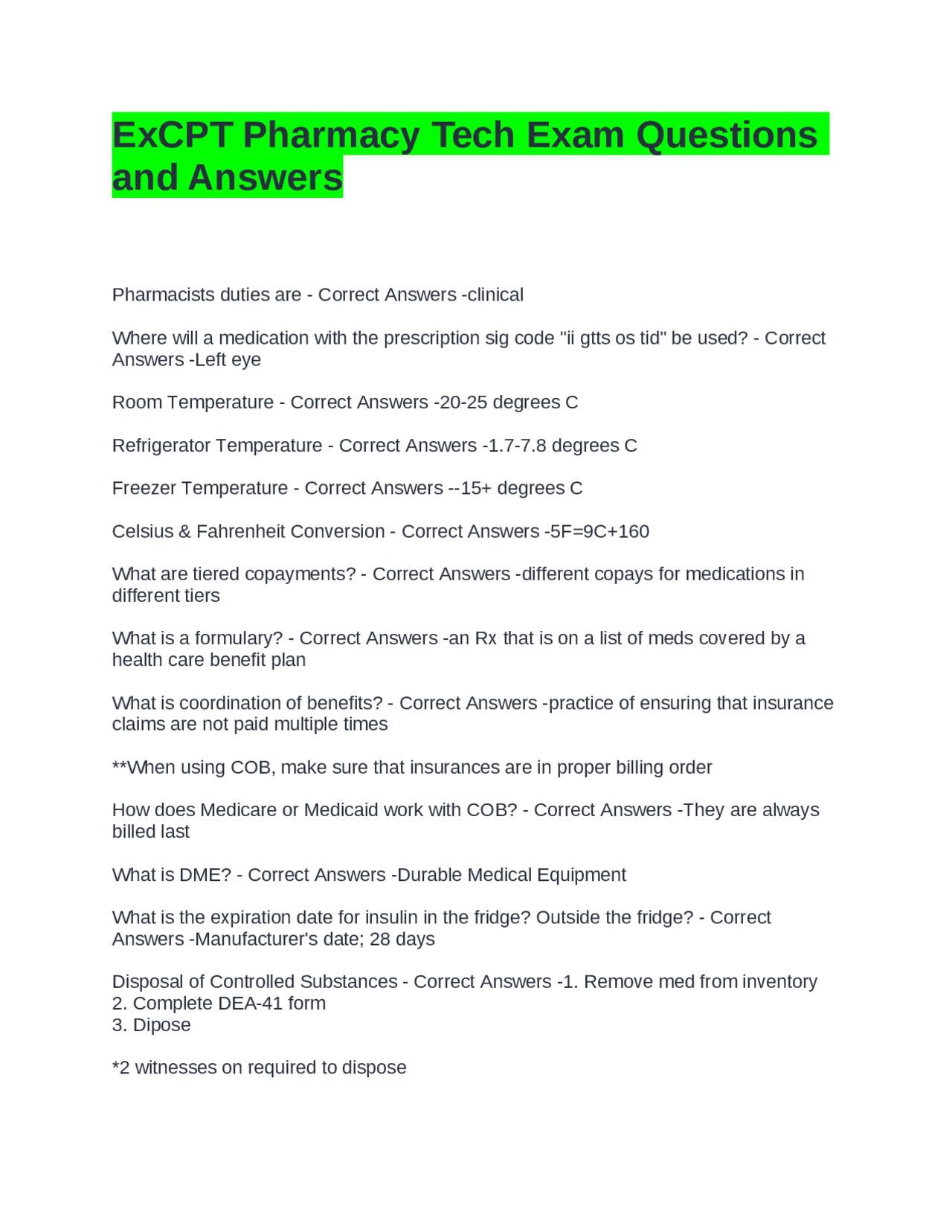 ExCPT Pharmacy Technician Exam Q&A: Comprehensive Study Guide | Exams ...