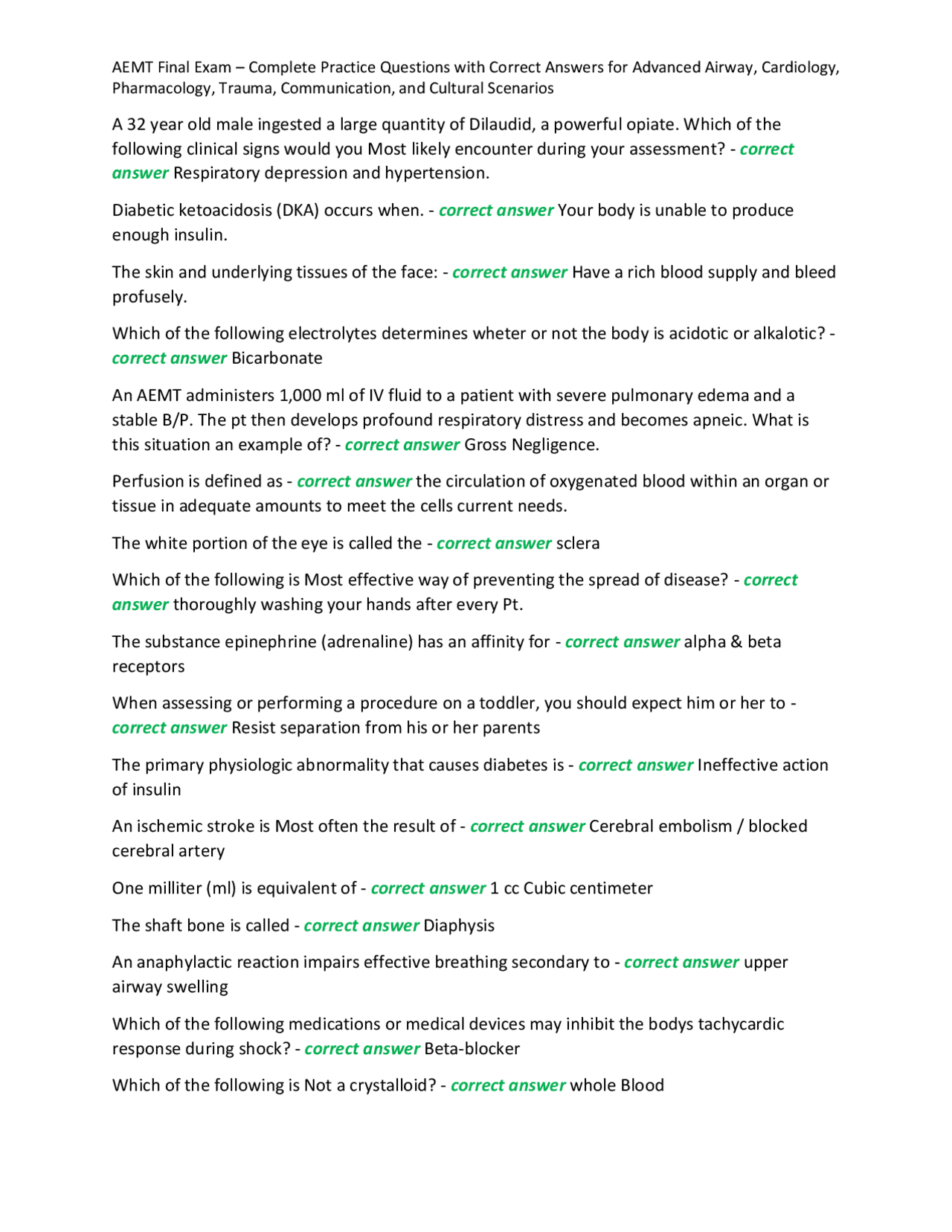 AEMT Final Exam – Complete Practice Questions with Correct Answers for ...