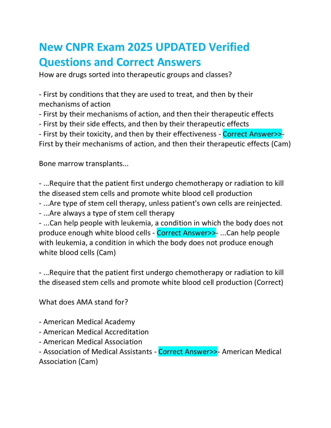 CNPR Exam 2025: Updated Pharmaceutical Questions and Answers | Exams ...