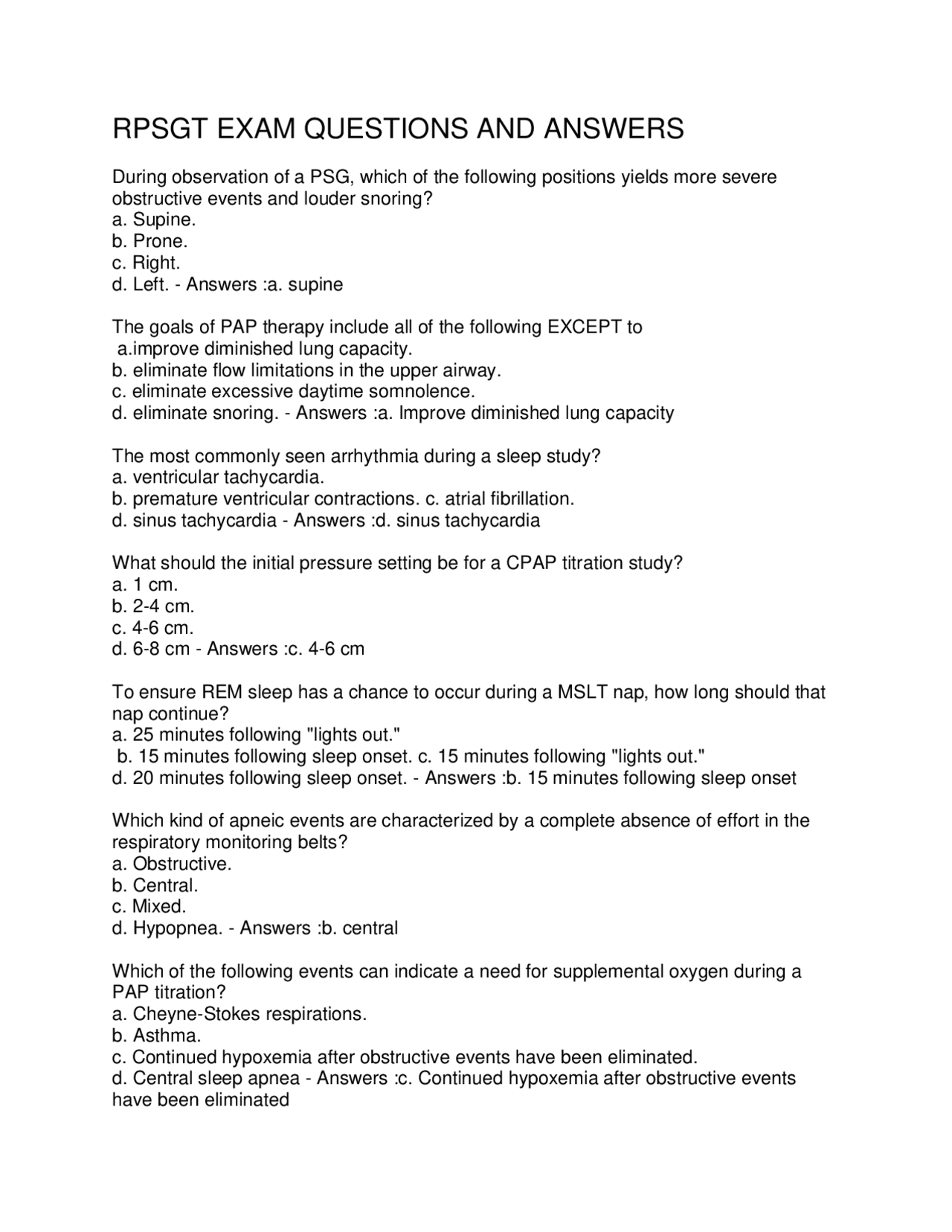 RPSGT Exam Questions and Answers: Sleep Study Guide | Exams Social ...