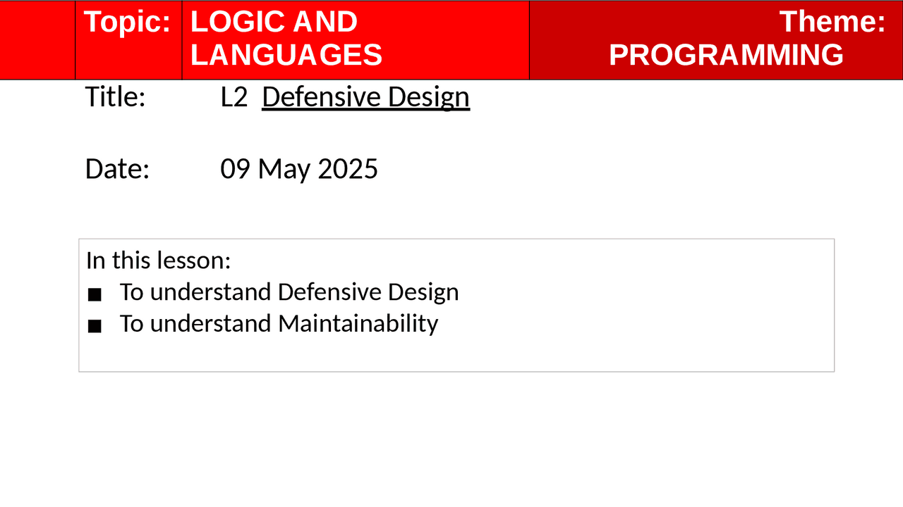 Logic and languages- defensive design | Slides Computer Science | Docsity