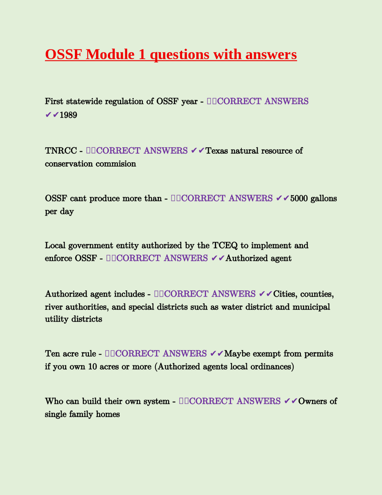 OSSF Regulations Q&A: Texas On-Site Sewage Facilities | Exams Soil ...