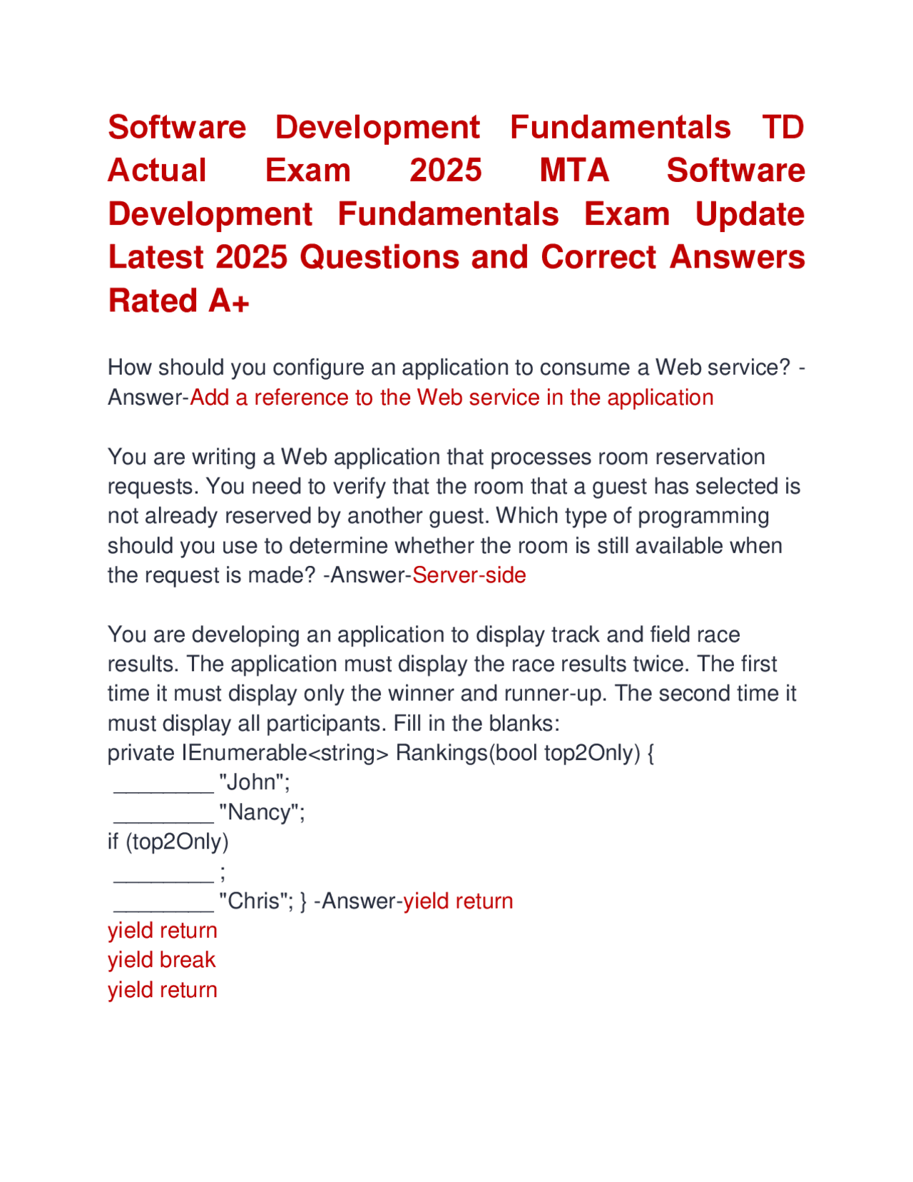 Software Development Fundamentals TD Actual Exam 2025 MTA Software ...