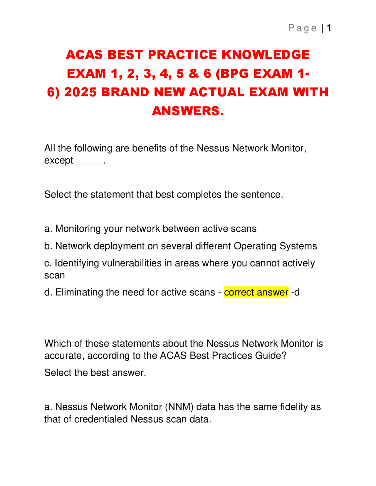 ACAS BEST PRACTICE KNOWLEDGE EXAM 1, 2, 3, 4, 5 & 6 (BPG EXAM 1 6) 2025 | Exams Computer ...