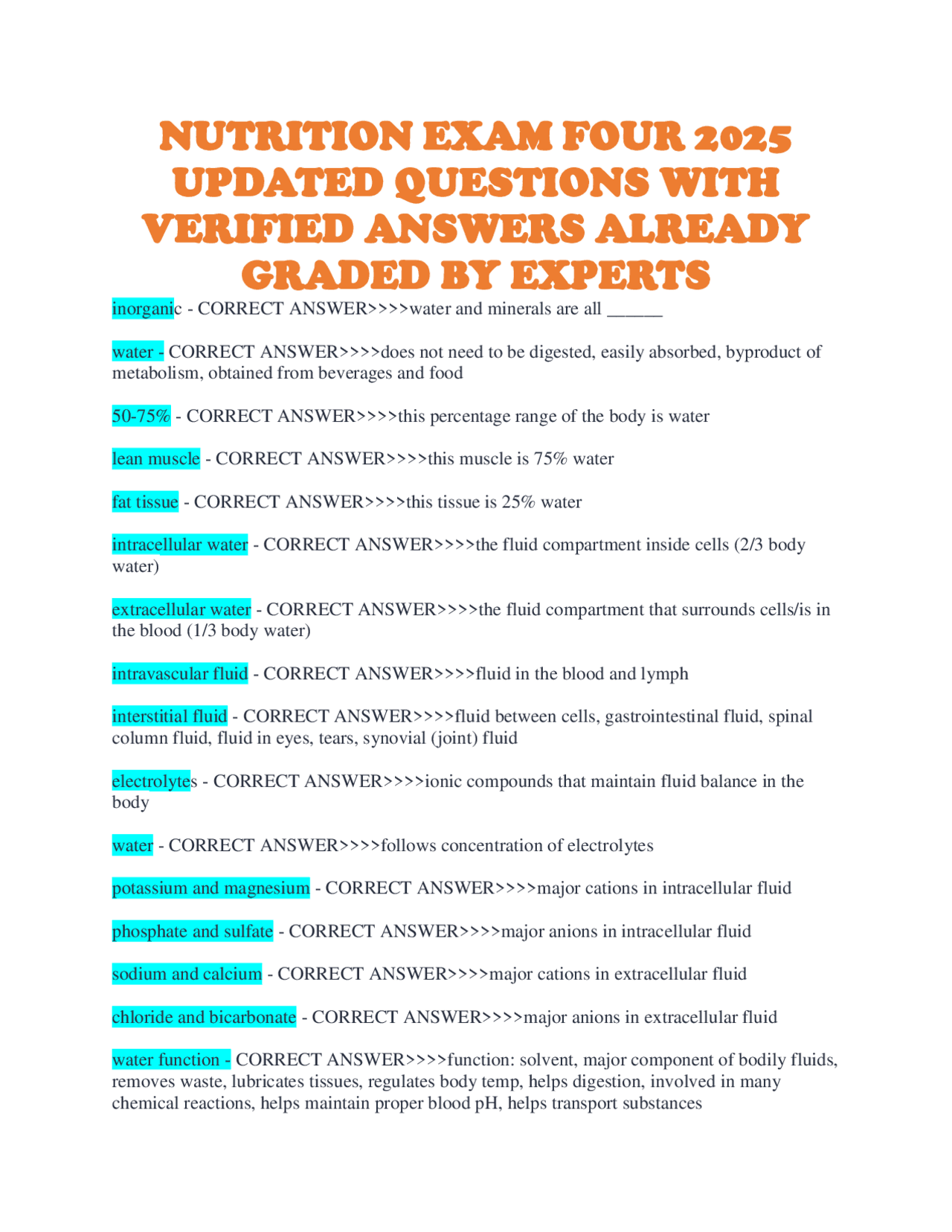 NUTRITION EXAM FOUR 2025 UPDATED QUESTIONS WITH VERIFIED ANSWERS ...