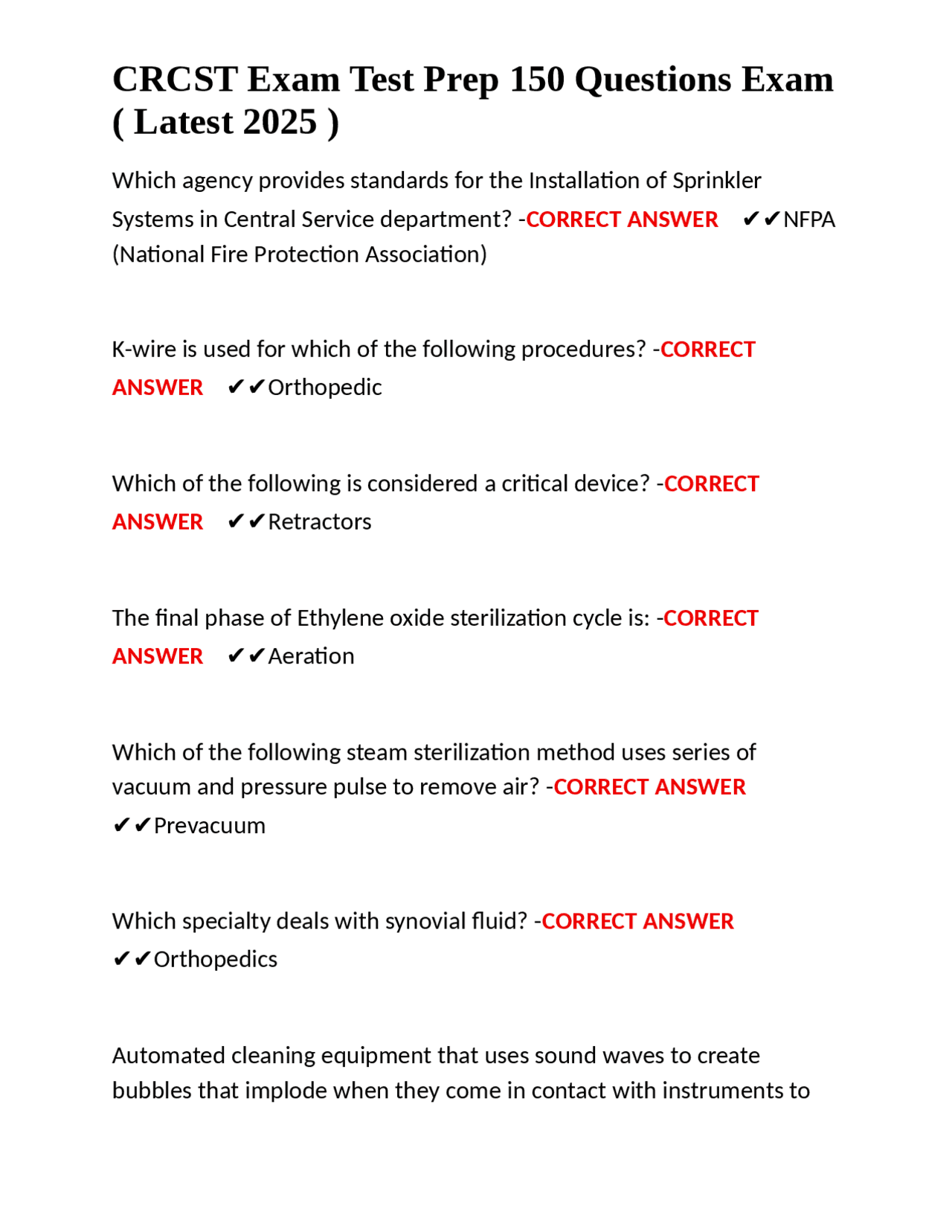 CRCST Exam Test Prep 150 Questions Exam ( Latest 2025 ) | Exams Nursing ...
