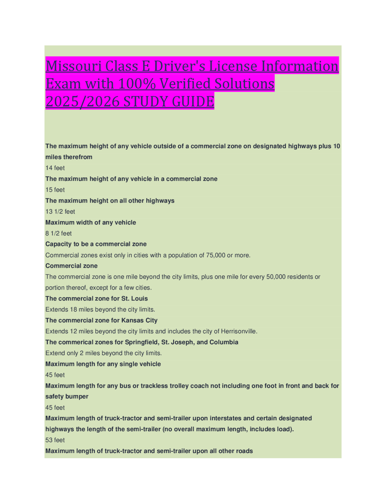 Missouri Class E Driver's License Information Exam with 100% Verified ...