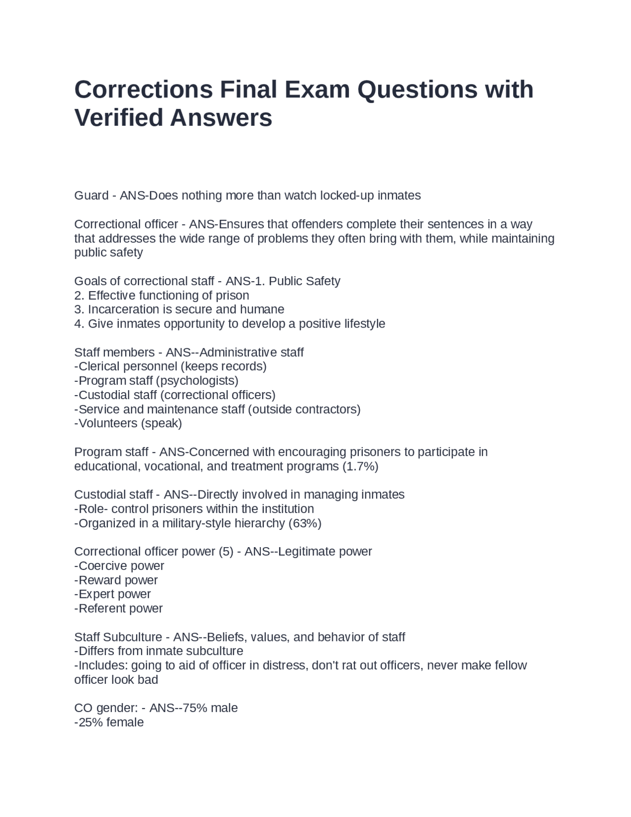 Corrections Final Exam Questions with Verified Answers | Exams Advanced ...