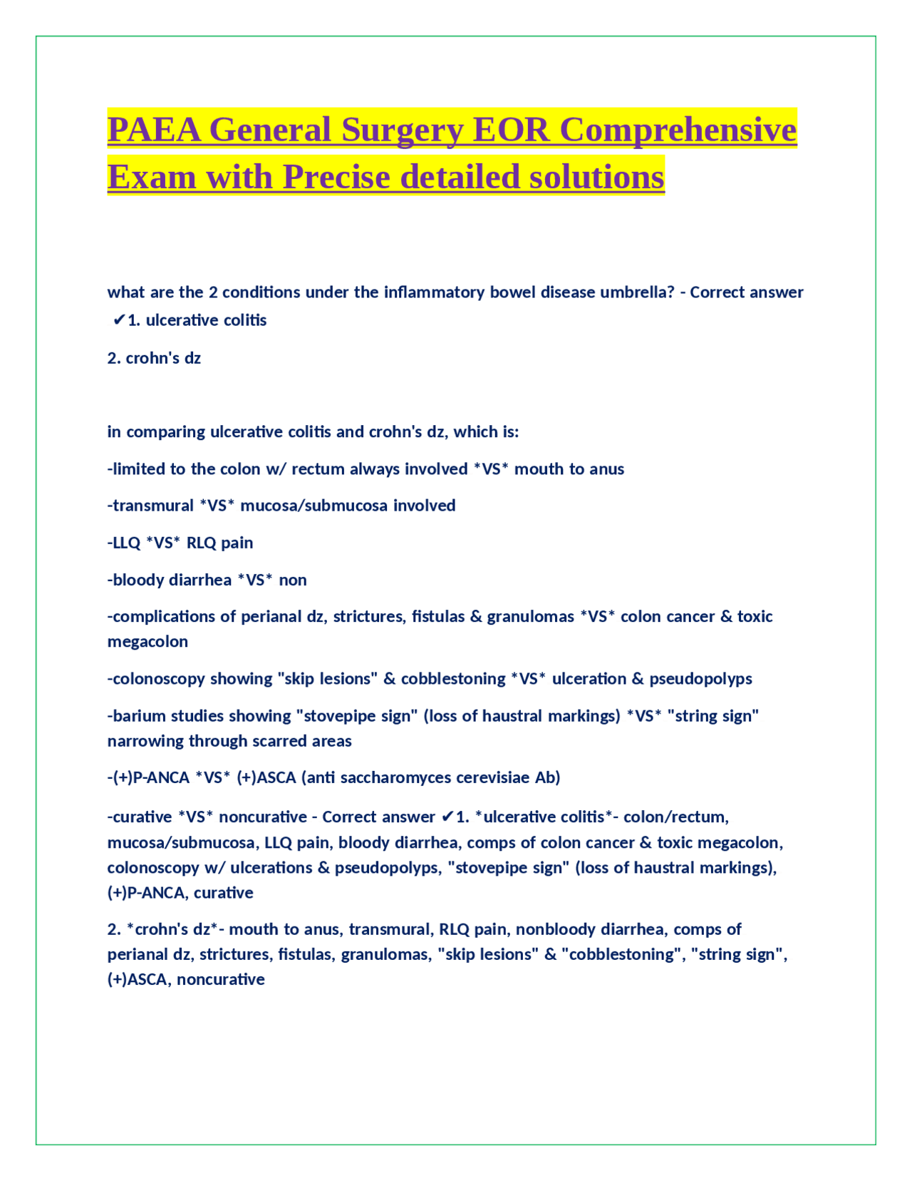 PAEA General Surgery EOR Comprehensive Exam (849 questions) with Precise detailed solution ...