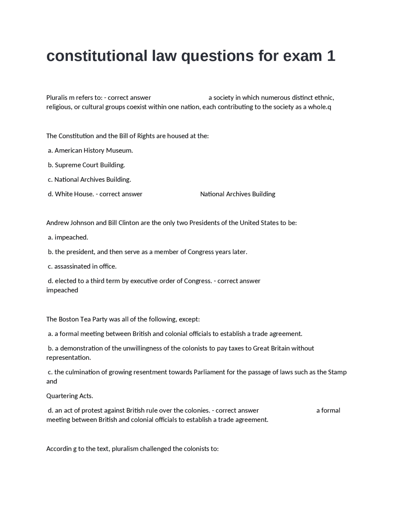 constitutional law questions for exam 1 answers 100% pass. | Exams ...