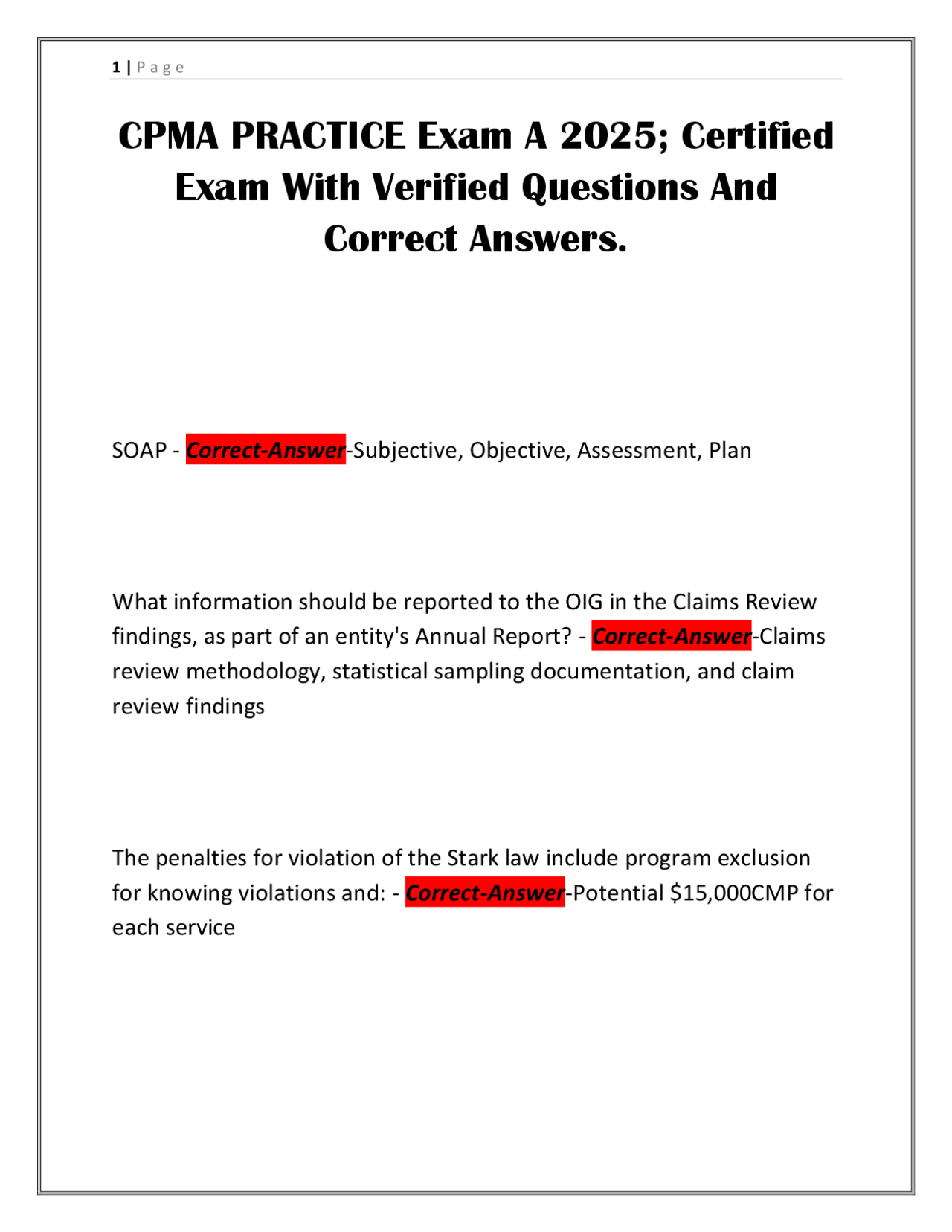 CPMA PRACTICE Exam A 2025; Certified Exam With Verified Questions And ...