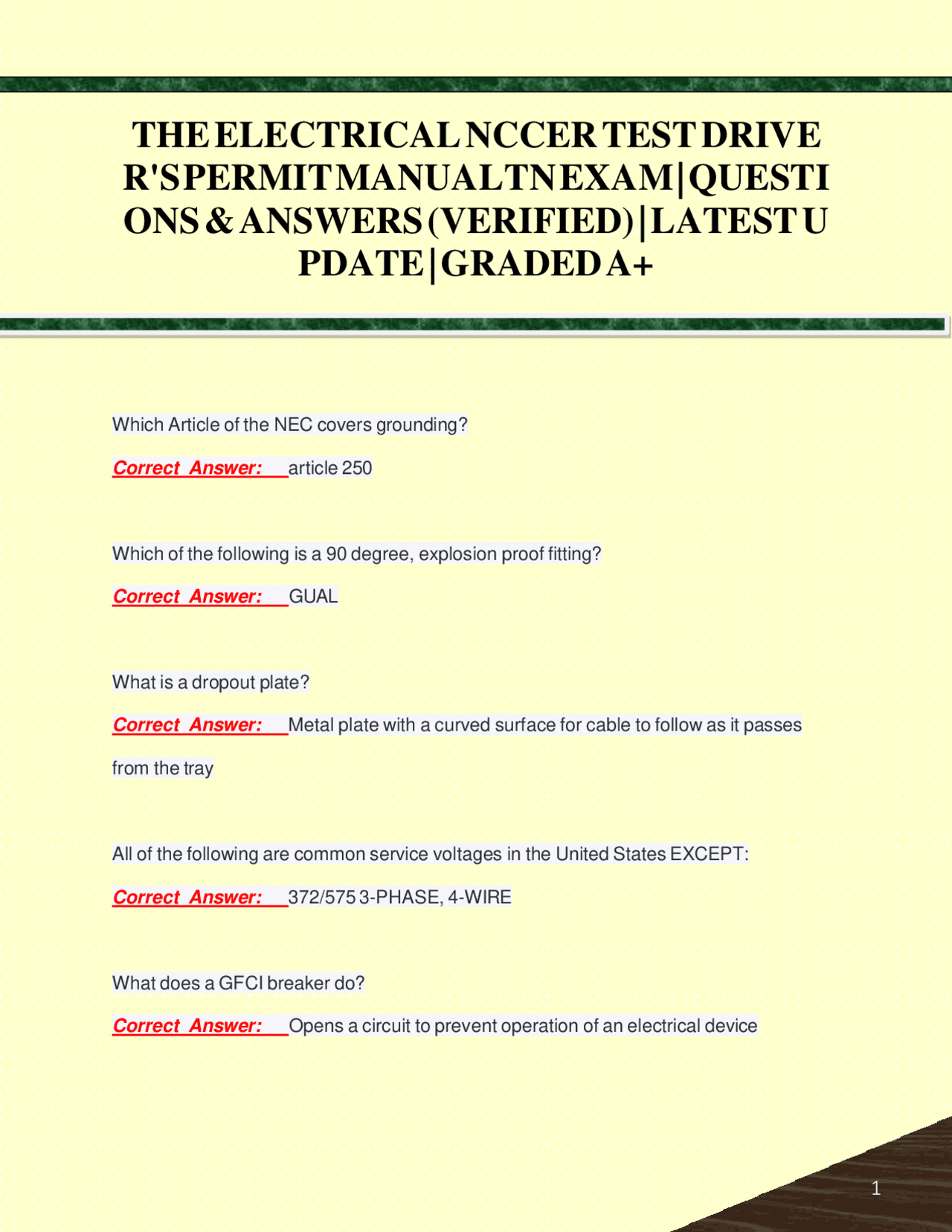 2025 NCCER ELECTRICAL CERTIFICATION TEST ACTUAL TEST LATEST 2025 ...