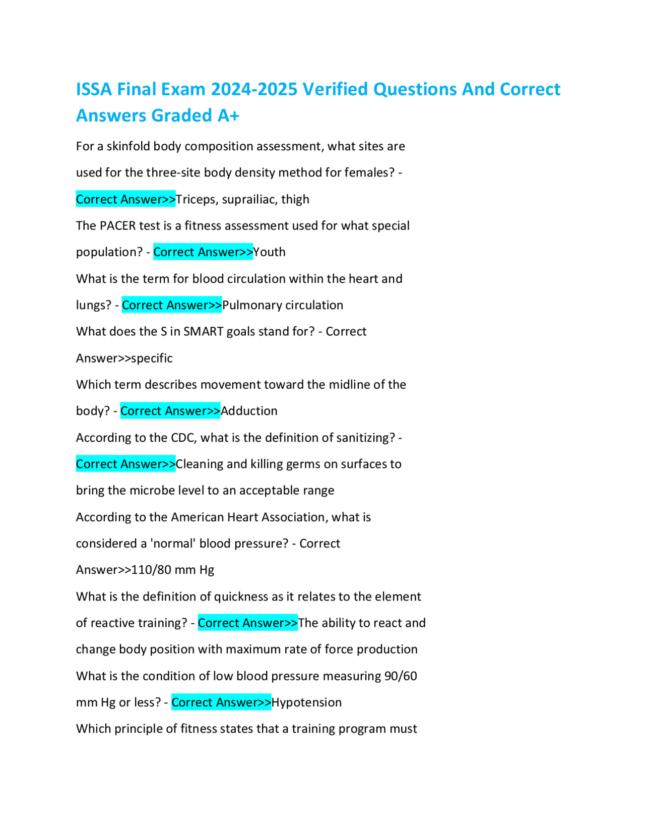 ISSA Final Exam 2024-2025 Verified Questions And Correct Answers Graded ...