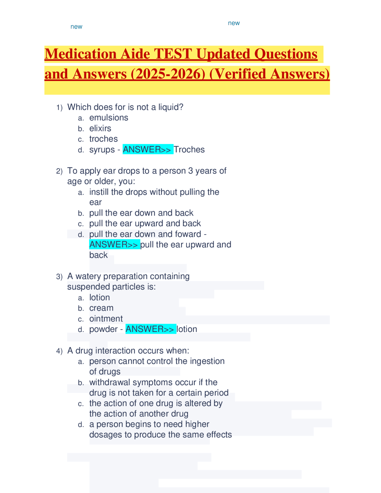 Medication Aide Exam Prep: Updated Q&A (2025-2026) | Exams Nursing ...