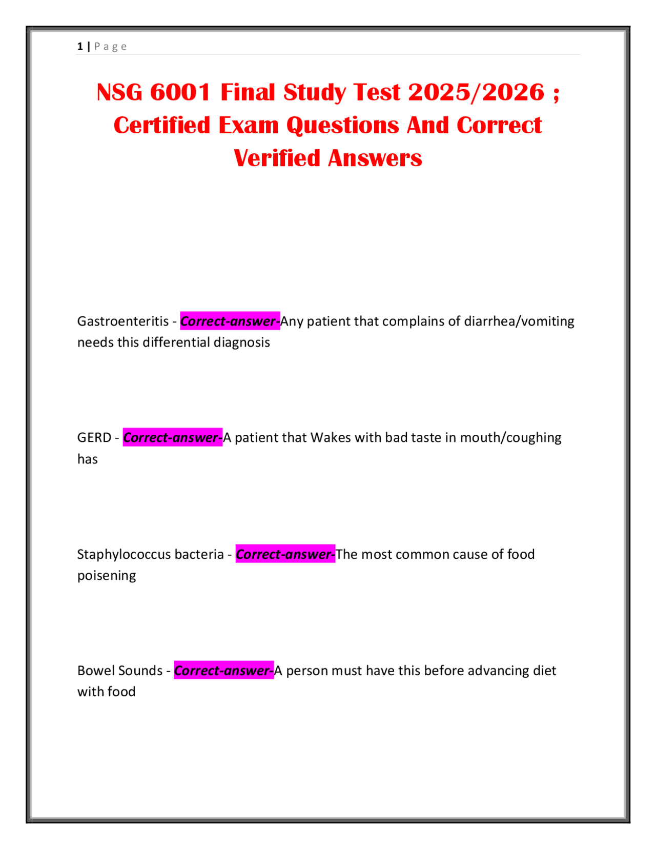 NSG 6001 Final Study Test 2025/2026 ; Certified Exam Questions ...