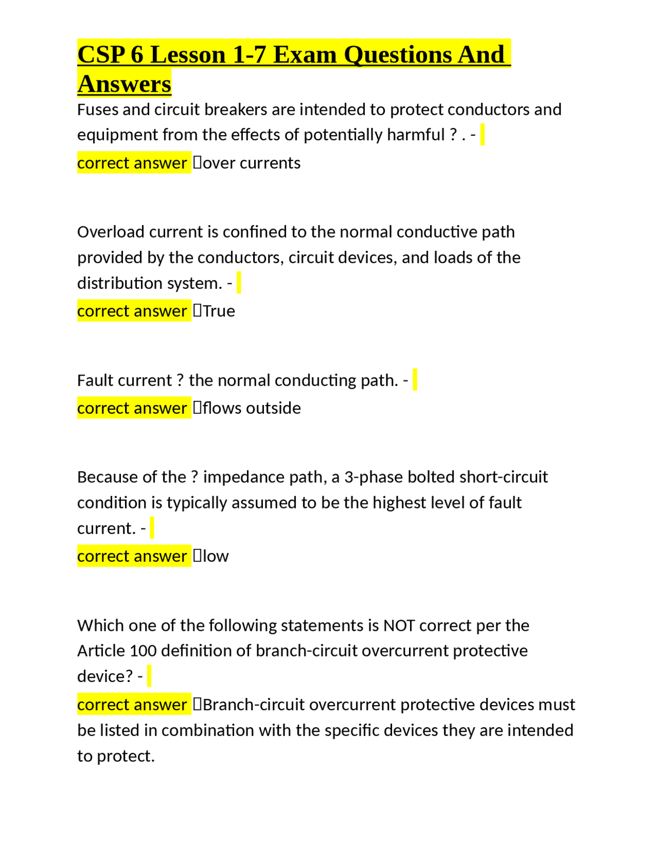 CSP 6 Lesson 1-7 Exam Questions And Answers | Exams Electrical and ...