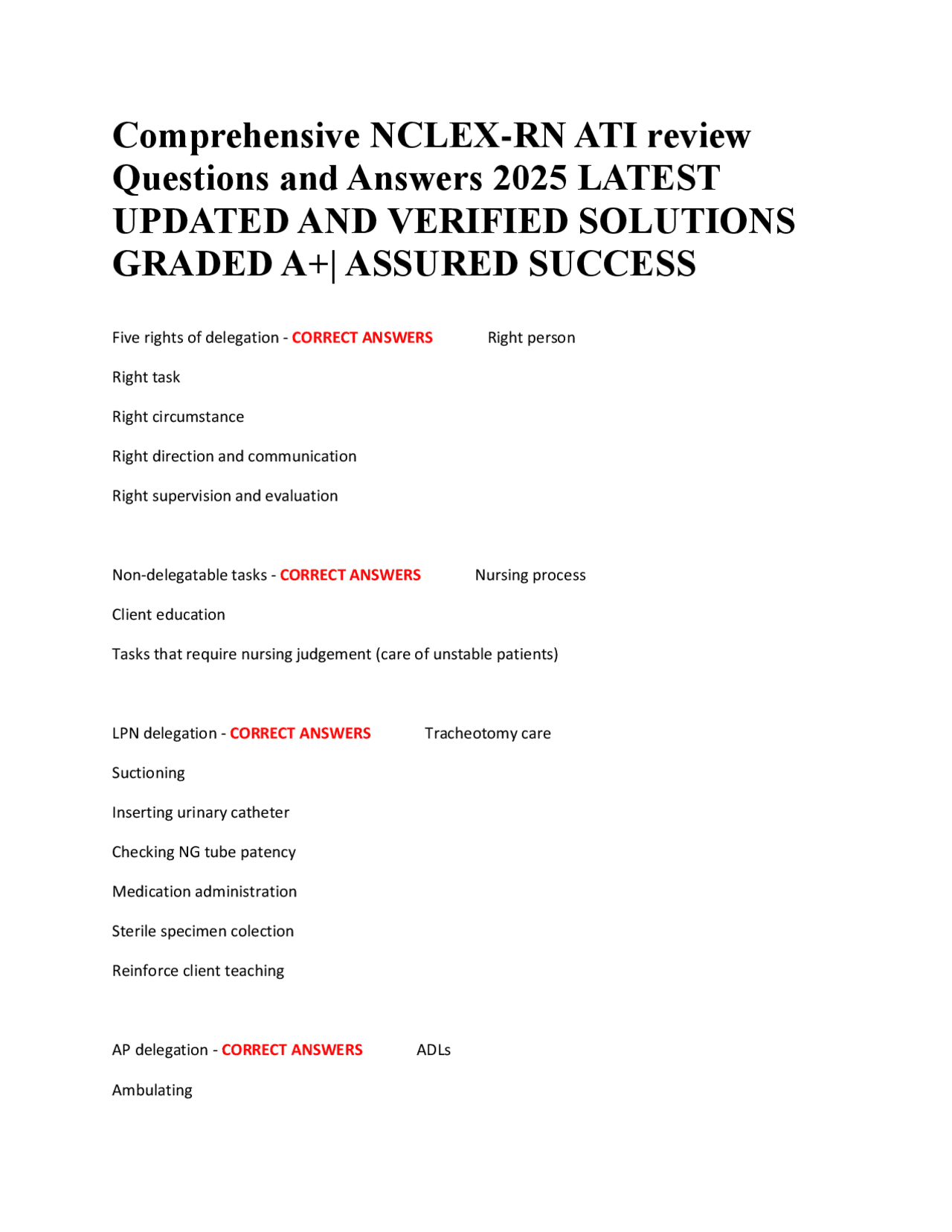 Comprehensive NCLEX-RN ATI review Questions and Answers 2025 LATEST ...